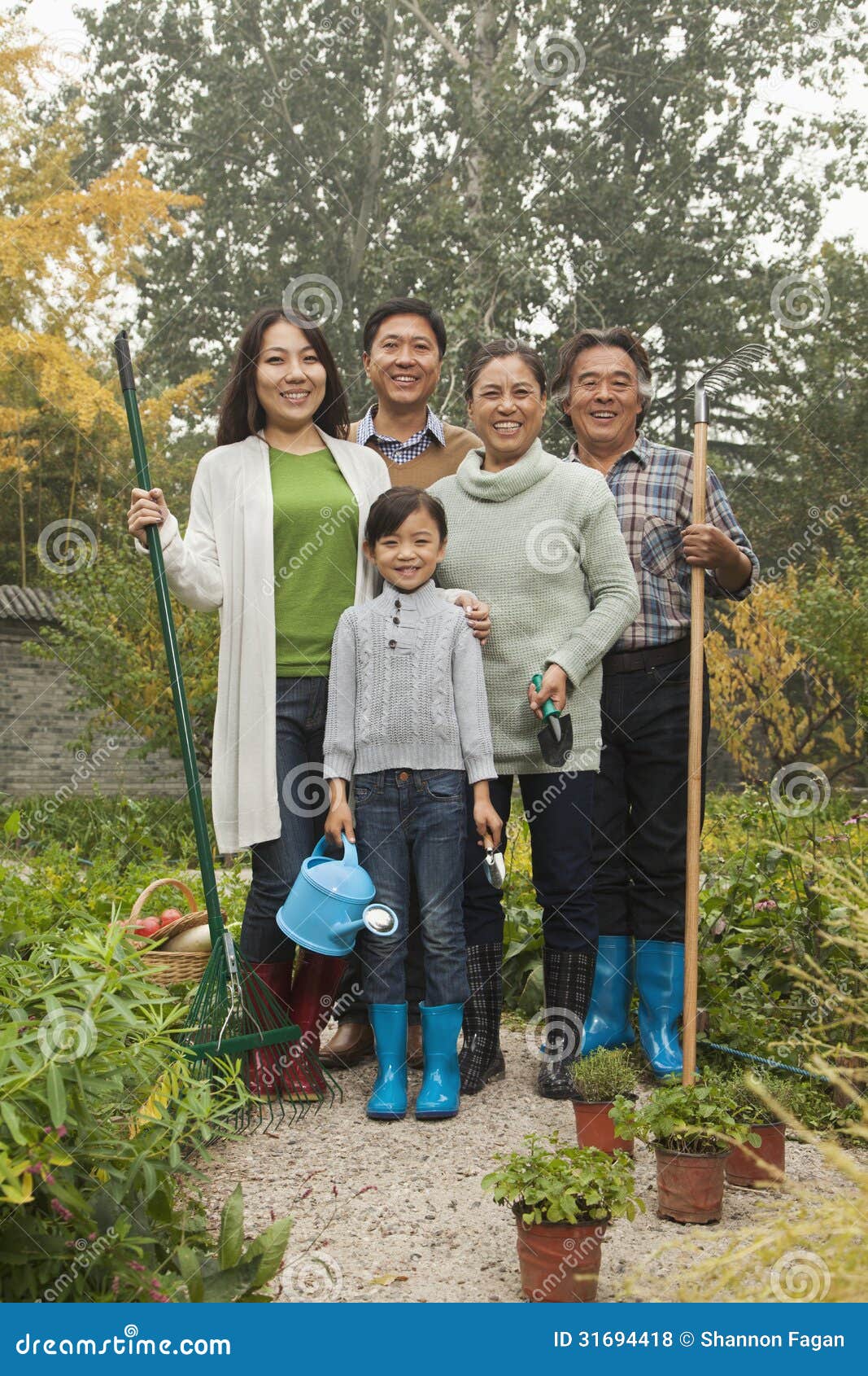 Family Working Together On Farm. Happy Family: Mother Father And Child ...