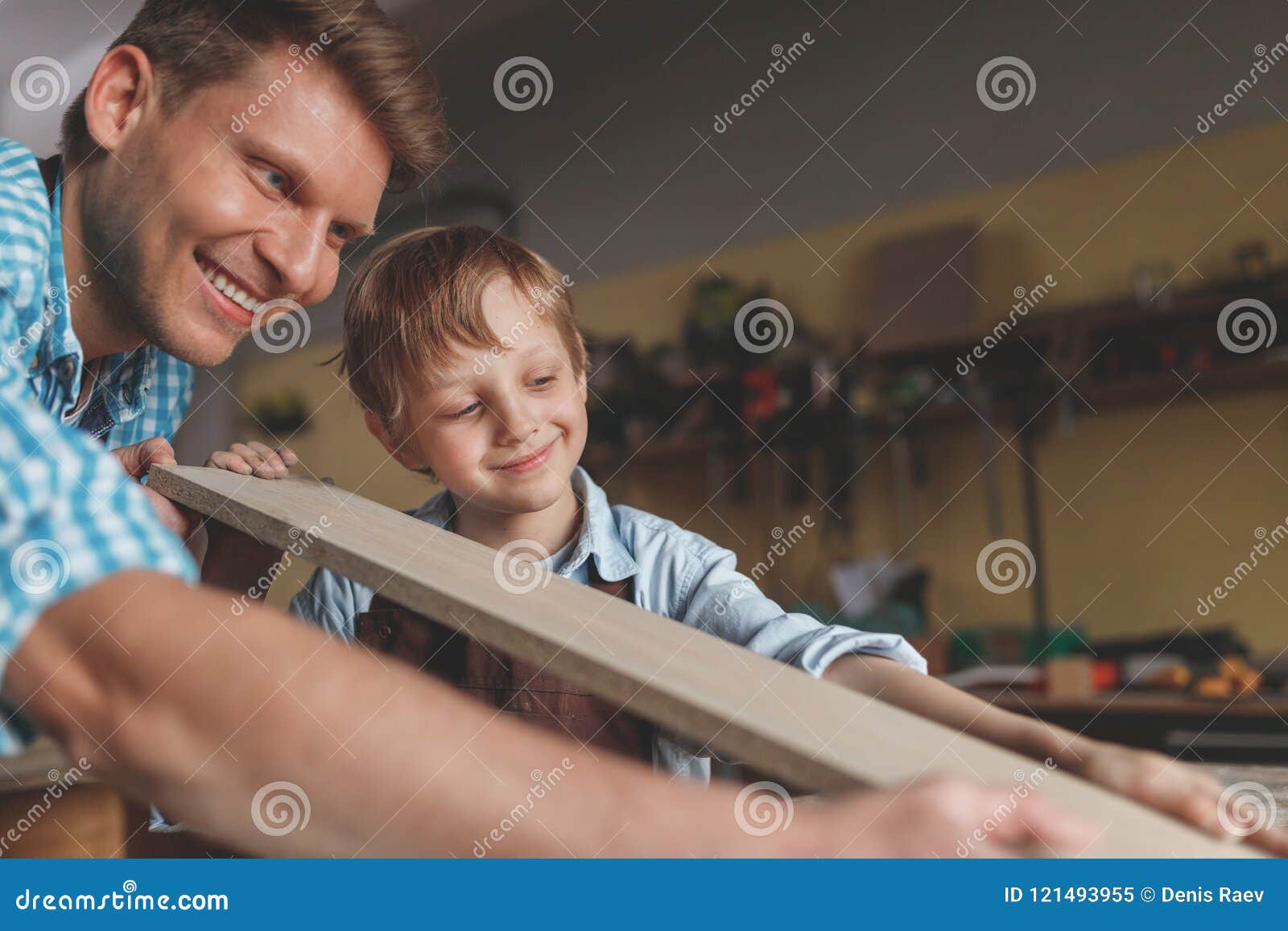 Happy Family in the Workshop Stock Image - Image of woodwork ...