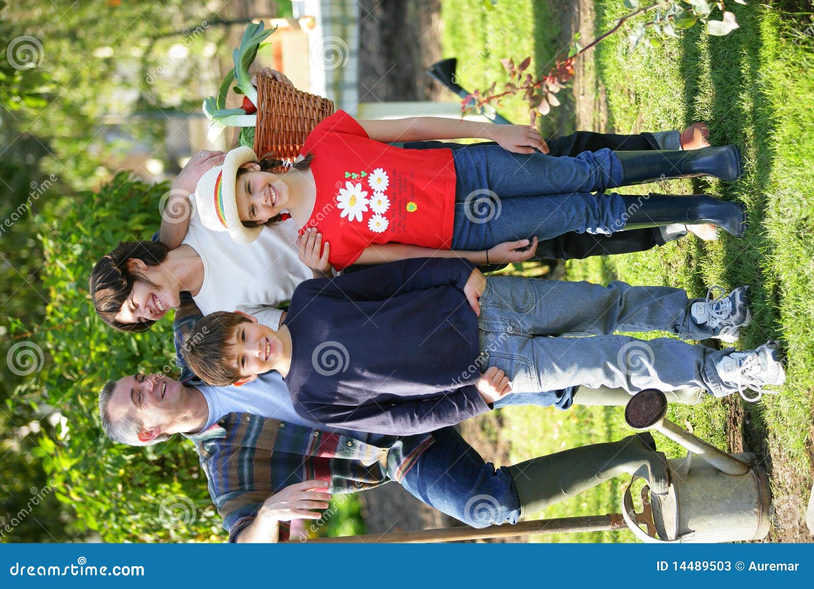 Happy family in a yard stock image. Image of summer, happy - 14489503