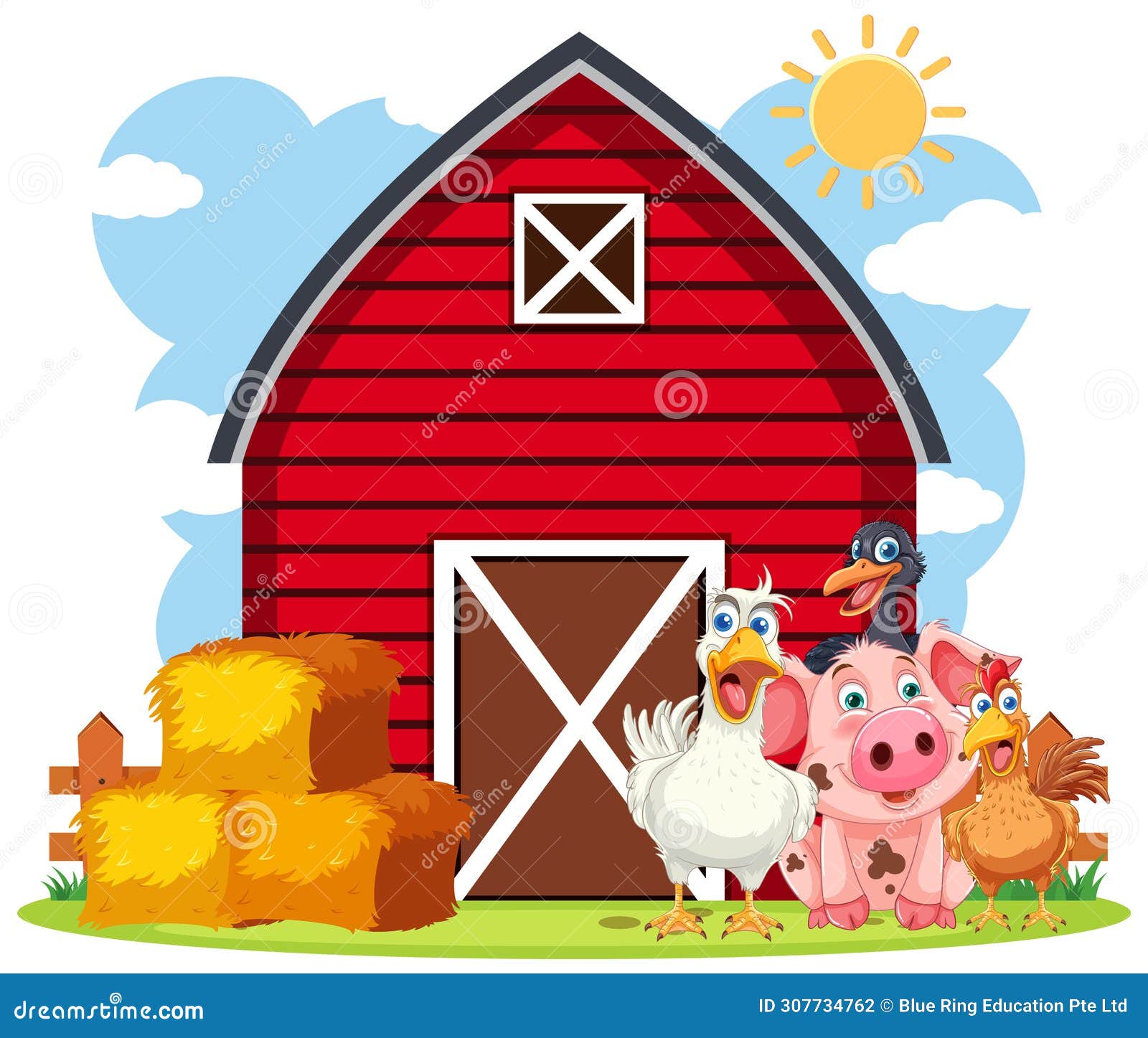 Animals with a red barn stock vector. Illustration of farmhouse - 307734762