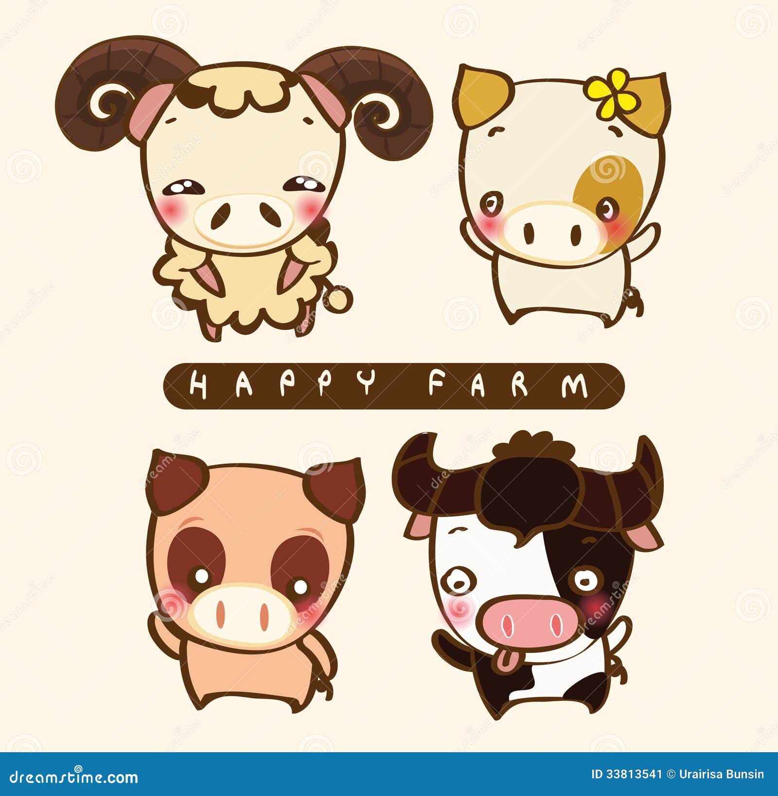 HAPPY FARM 01 stock vector. Illustration of cute, animal - 33813541