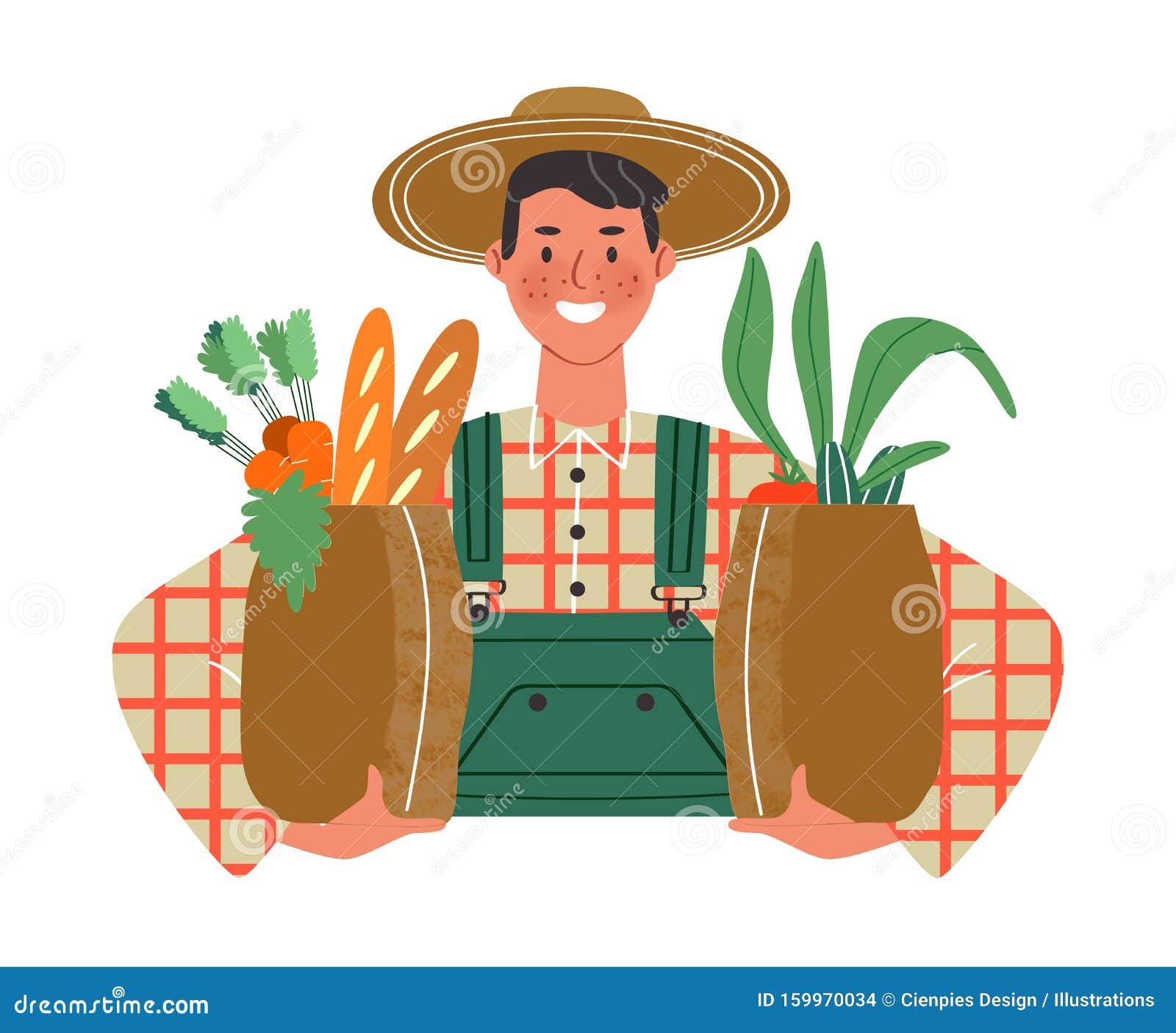 Happy Farm Man Holding Paper Grocery Bag Stock Illustration ... Happy Farm Man Holding Paper Grocery Bag Stock Illustration ...