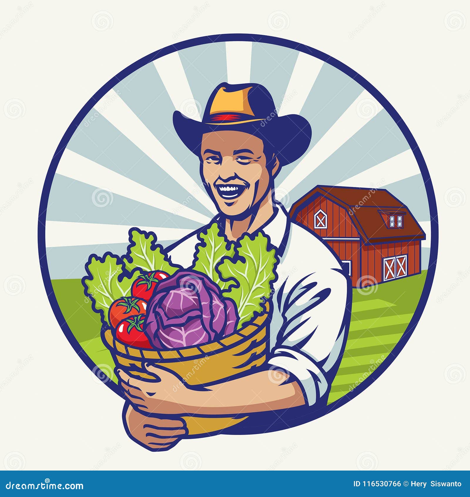 Happy Farmer with a Basket Bull of Vegetables Stock Vector ...