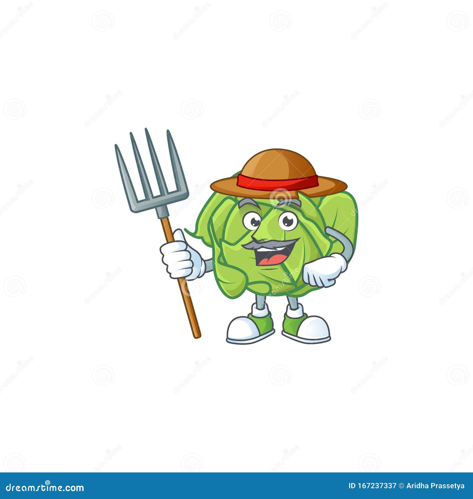 Happy Farmer Cabbage Cartoon Mascot with Hat and Tools Stock Vector ...