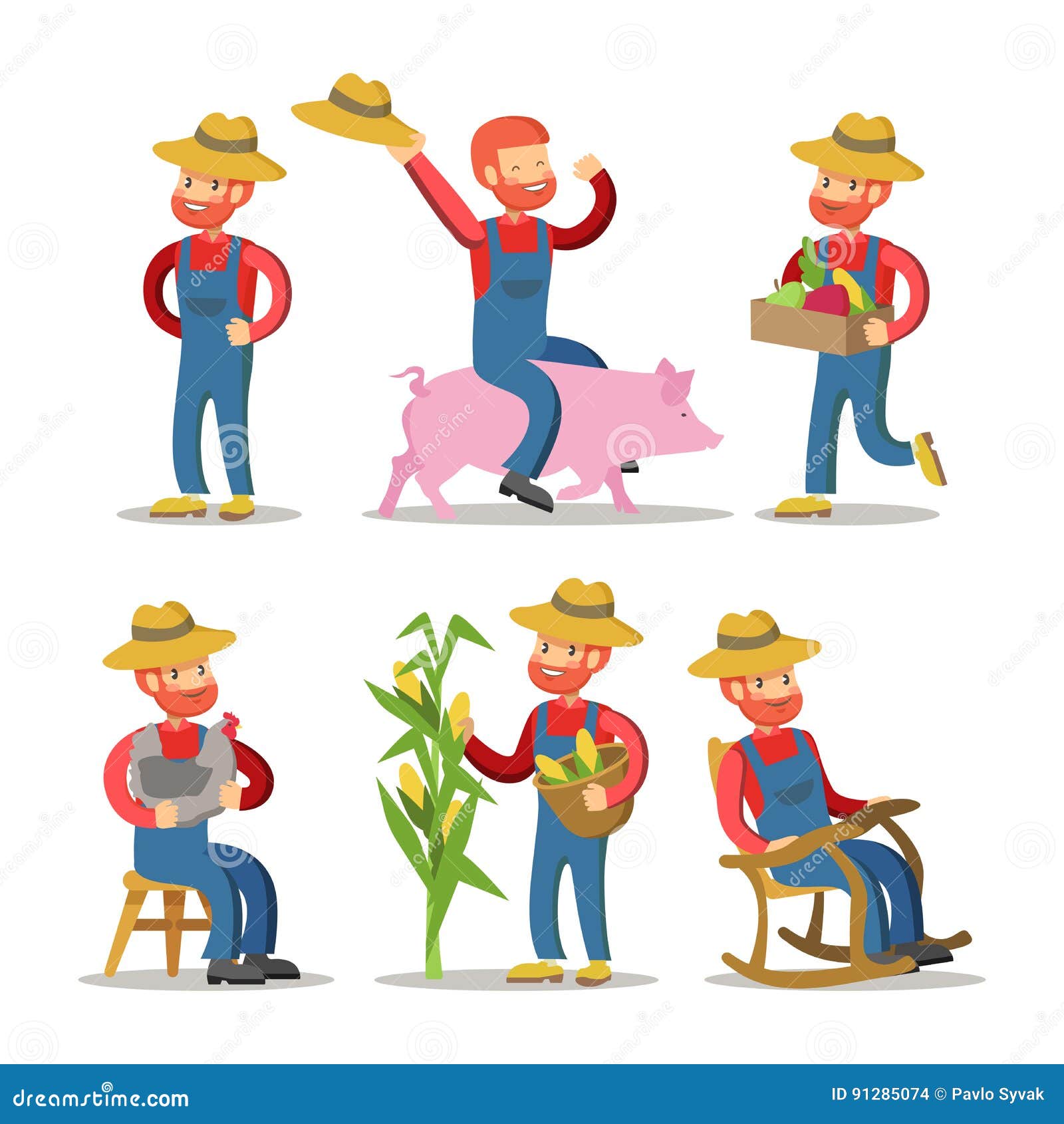 Happy Farmer Cartoon. Guy with Basket of Vegetables Stock Vector ...