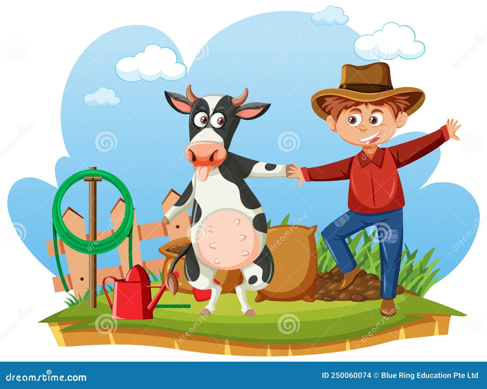 Happy Farmer Dancing with a Cow Stock Vector - Illustration of nature ...