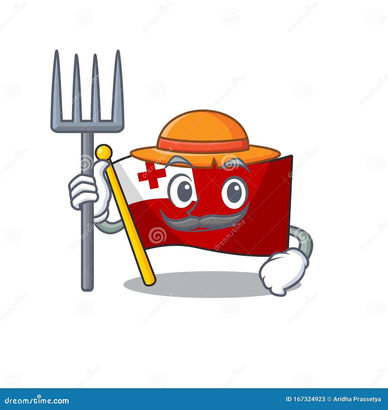Happy Farmer Flag Tonga Scroll Cartoon Character with Hat and Tools ...