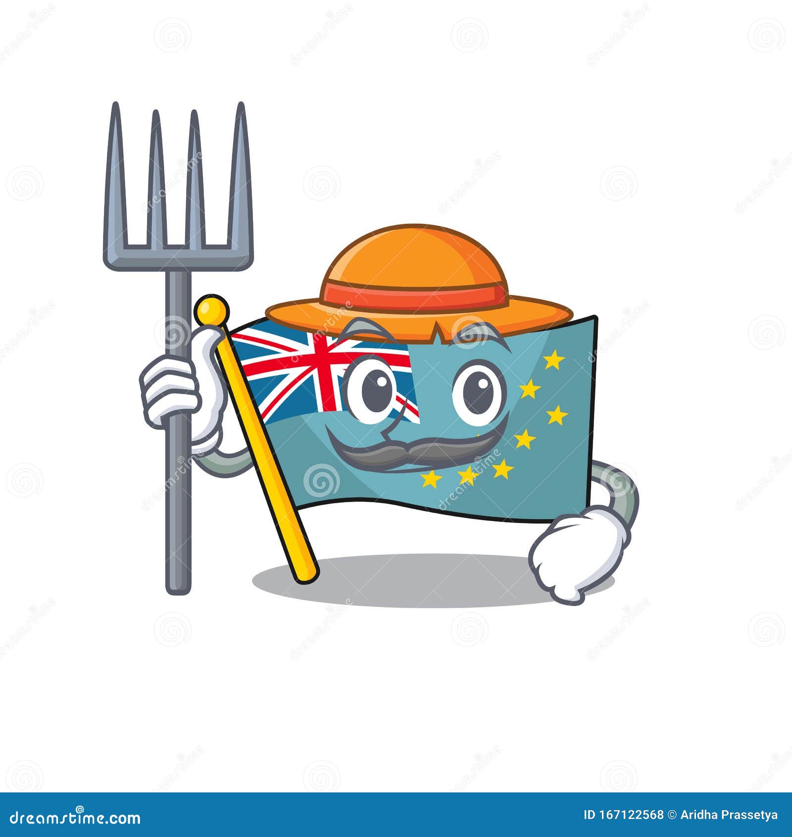 Happy Farmer Flag Tuvalu Scroll Cartoon Character with Hat and Tools ...