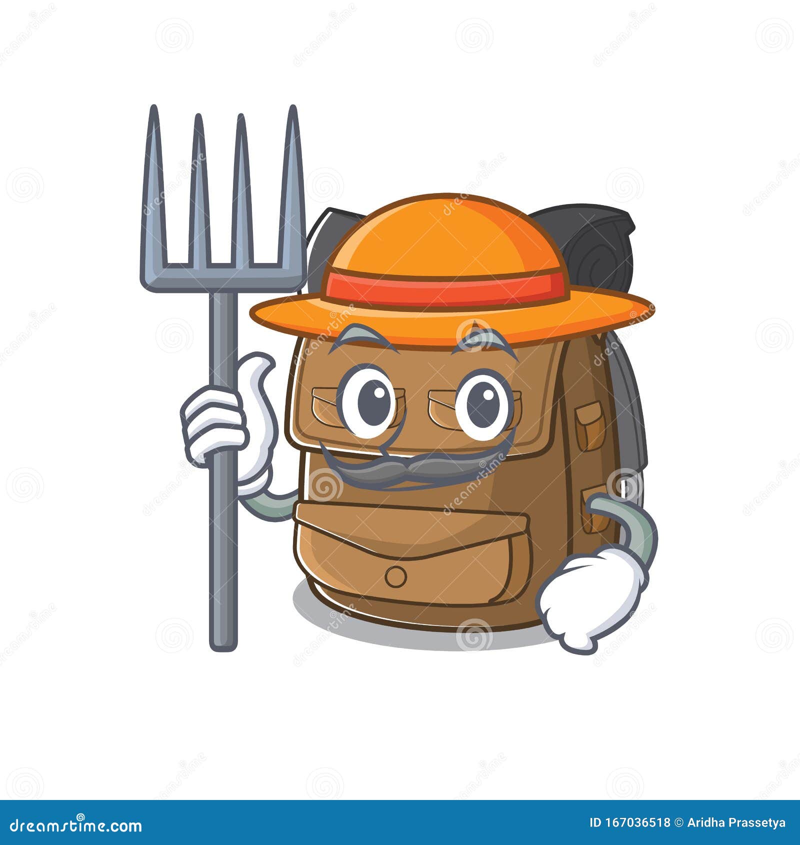 Happy Farmer Hiking Backpack Scroll Cartoon Character with Hat and ...