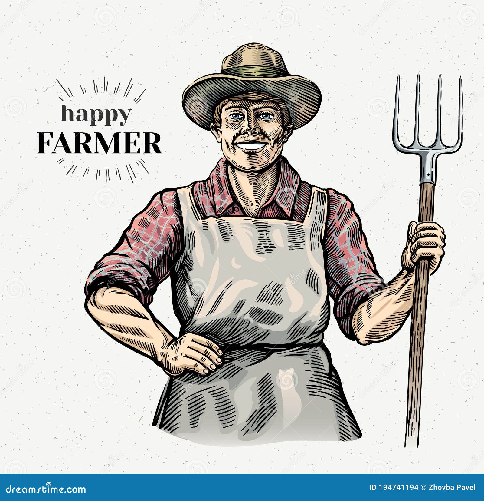Happy and Smiling Farmer with a Pitchfork Stock Vector - Illustration ...