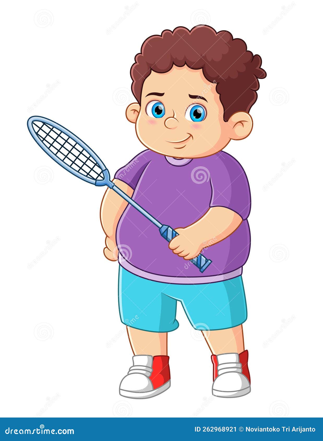 Happy Fat Boy Play Train Badminton Stock Vector - Illustration of ...