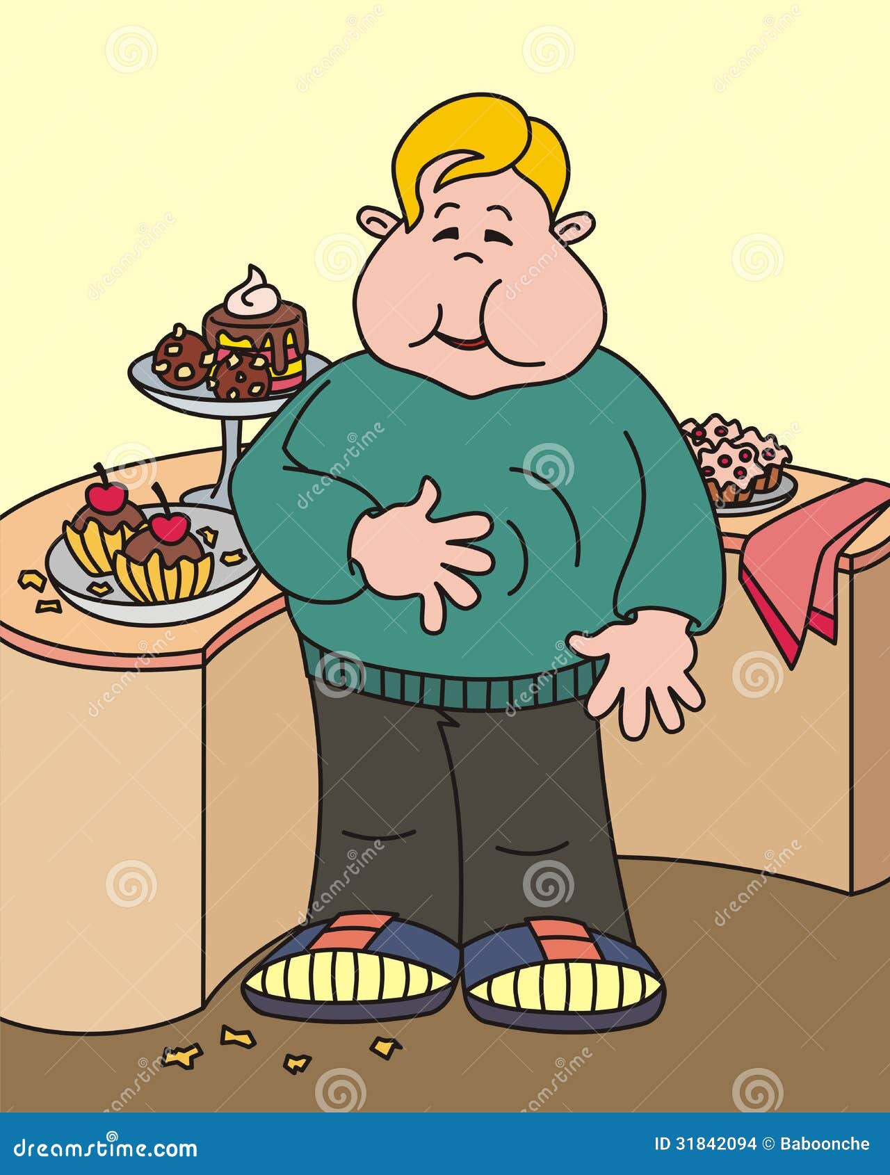 Fat Person Eating Cake Cartoon