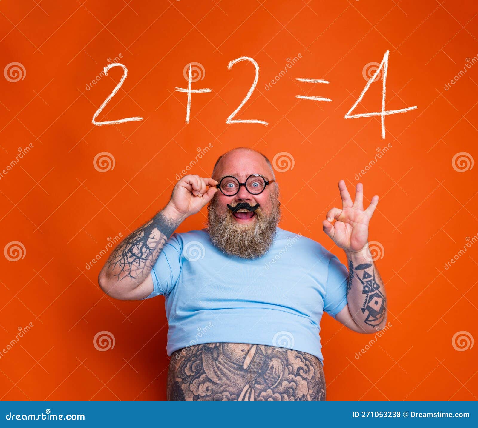 Happy Fat Man Acts Like a Nerd Person Stock Photo - Image of expression ...