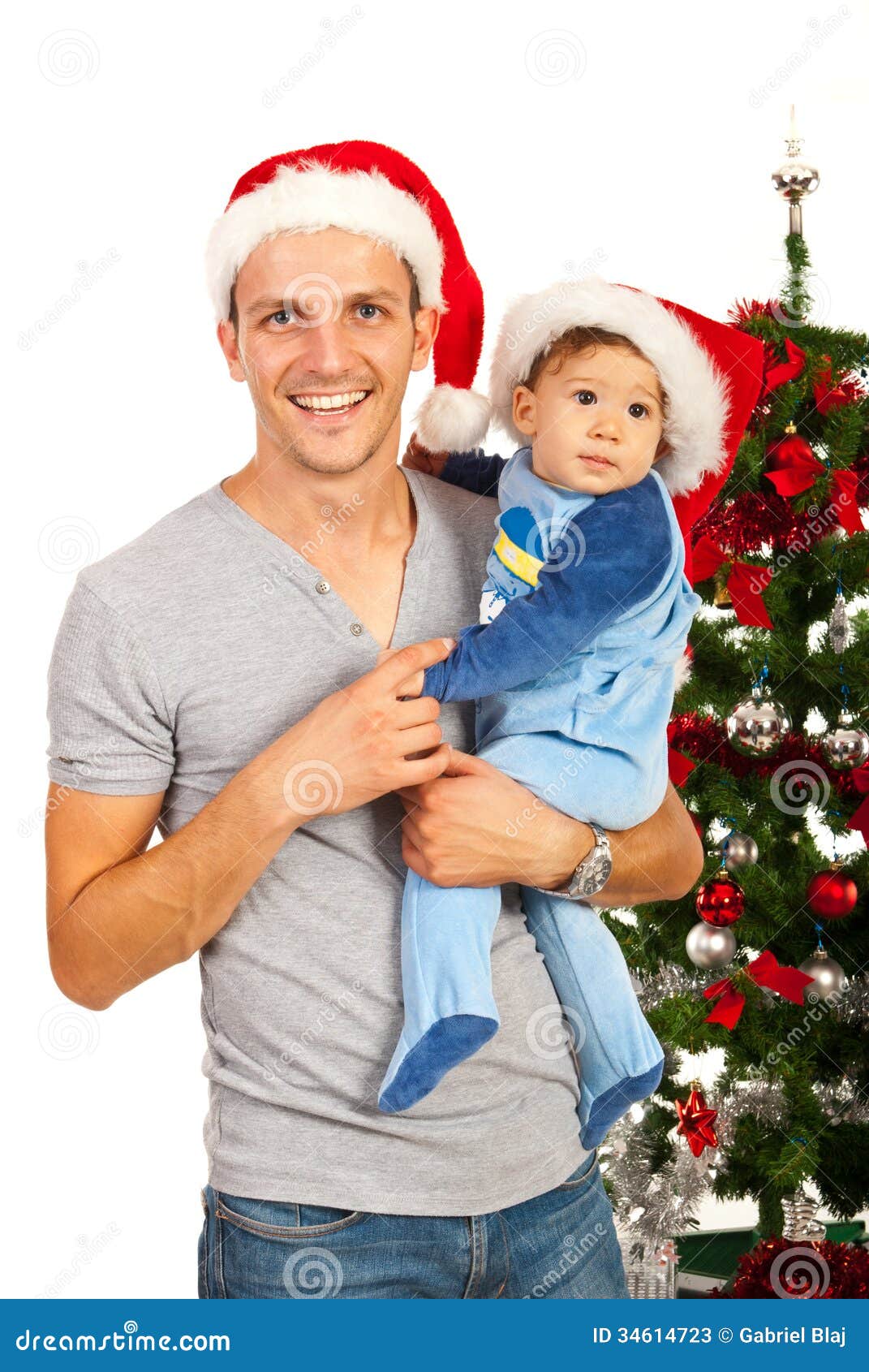 Happy Father with Baby at Christmas Stock Image - Image of happy ...