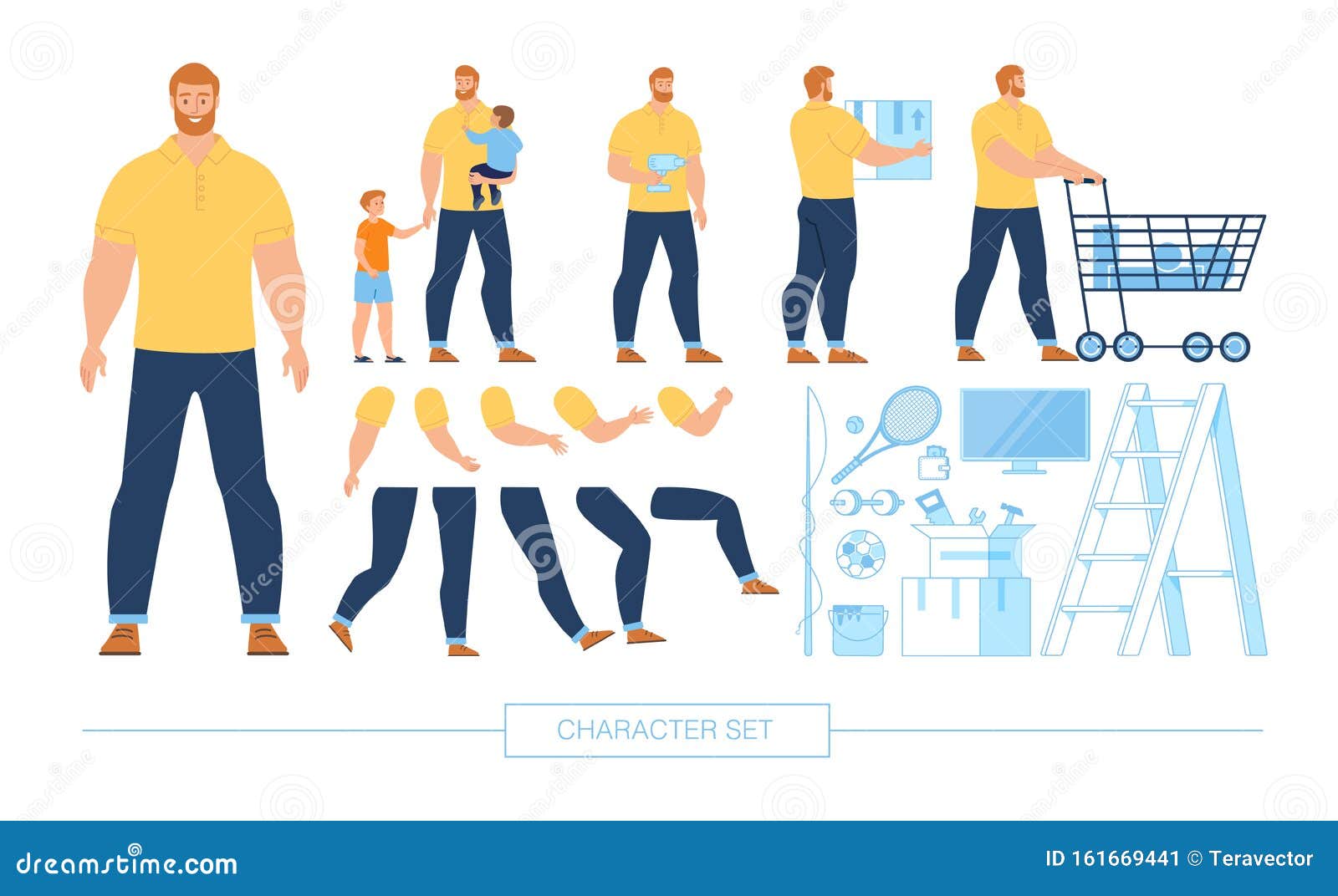 Happy Father Character Constructor Flat Vector Set Stock Vector ...