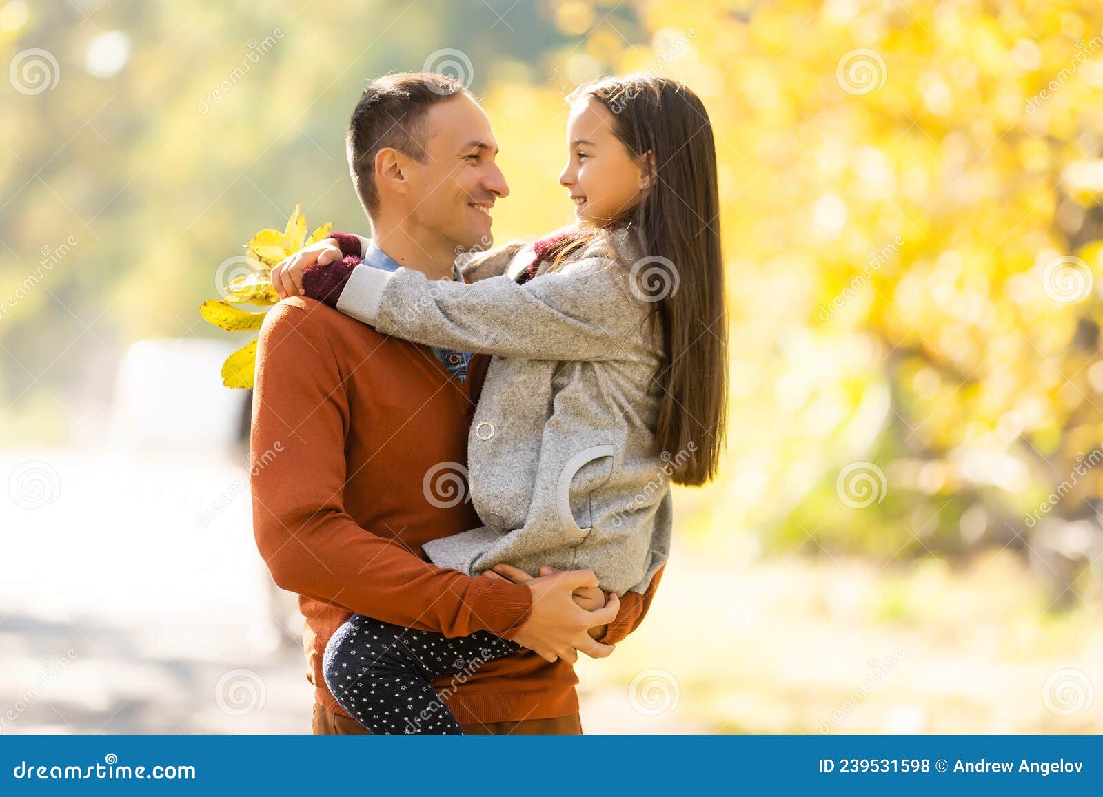 Happy Father with Daughter in Fall Season Stock Photo - Image of ...