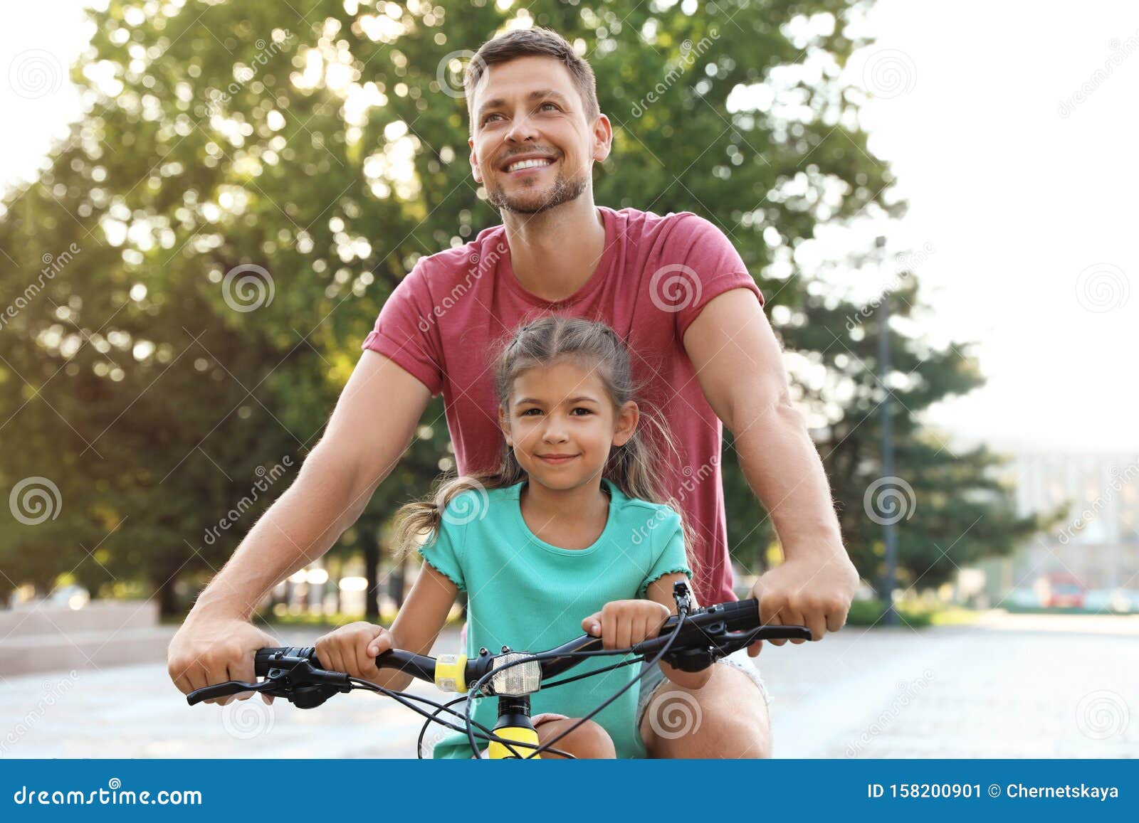 Happy Father with Daughter Riding in City Stock Image - Image of ...