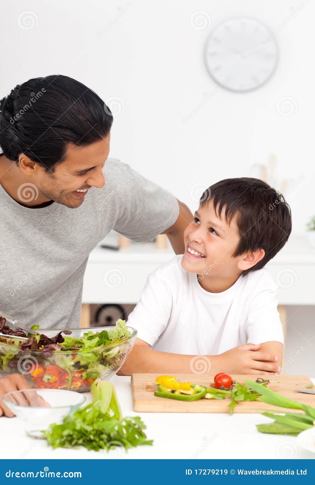 Happy Father Helping His Son in the Kitchen Stock Image - Image of ...