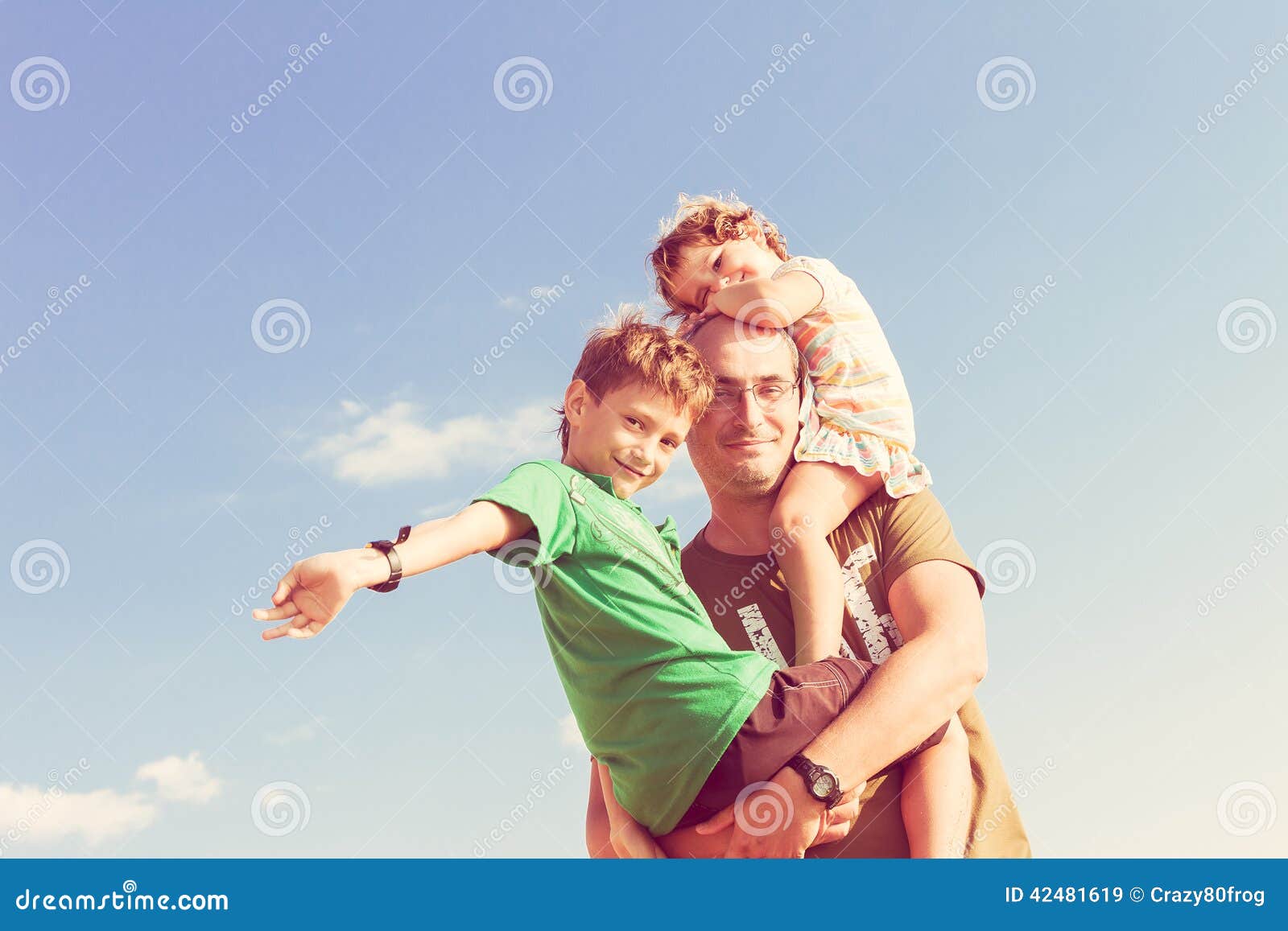 Happy Father Playing with Kids Outdoors Stock Image - Image of outdoors ...