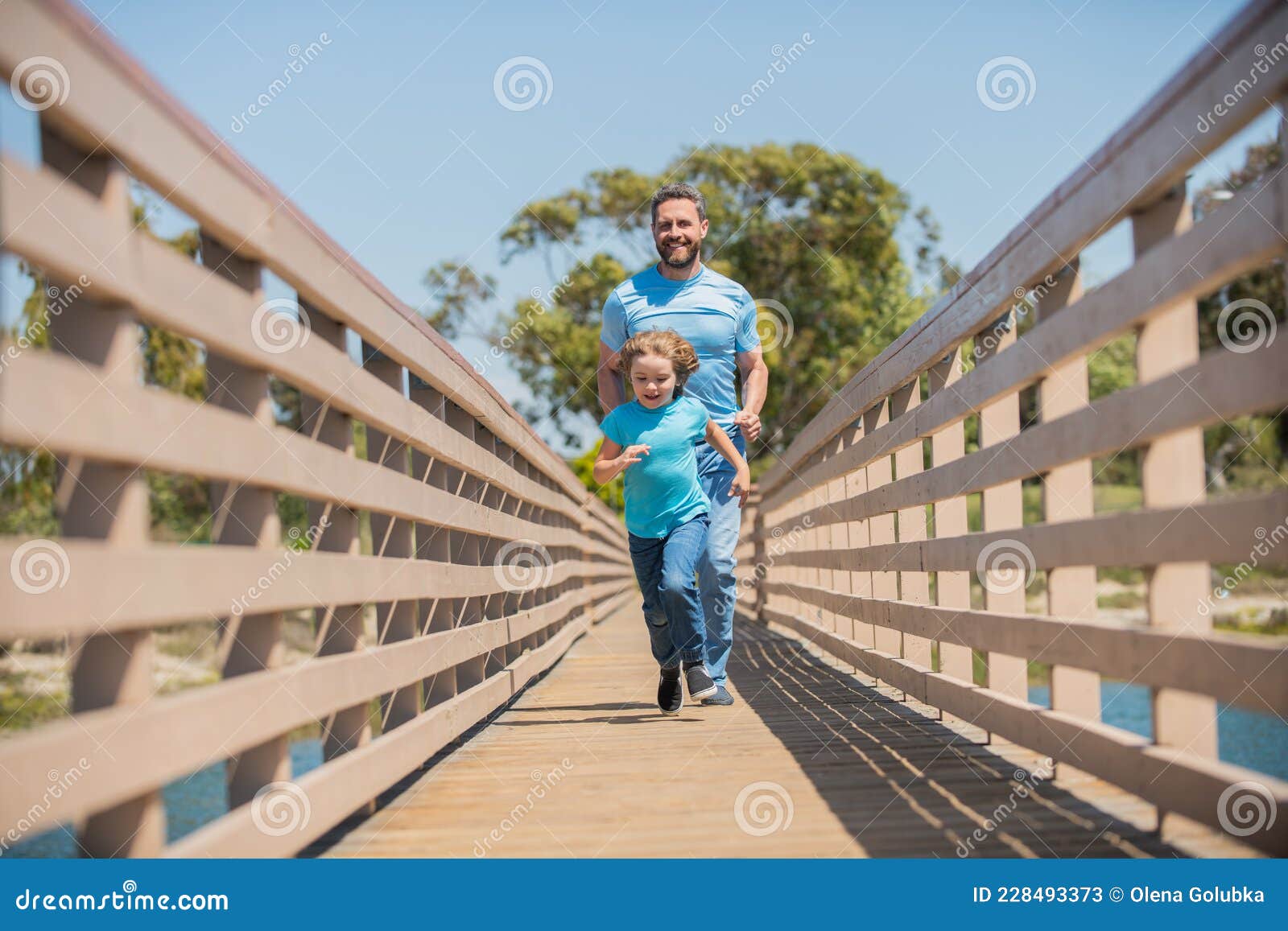 Happy Father Running with His Son Outside, Fun Stock Image - Image of ...