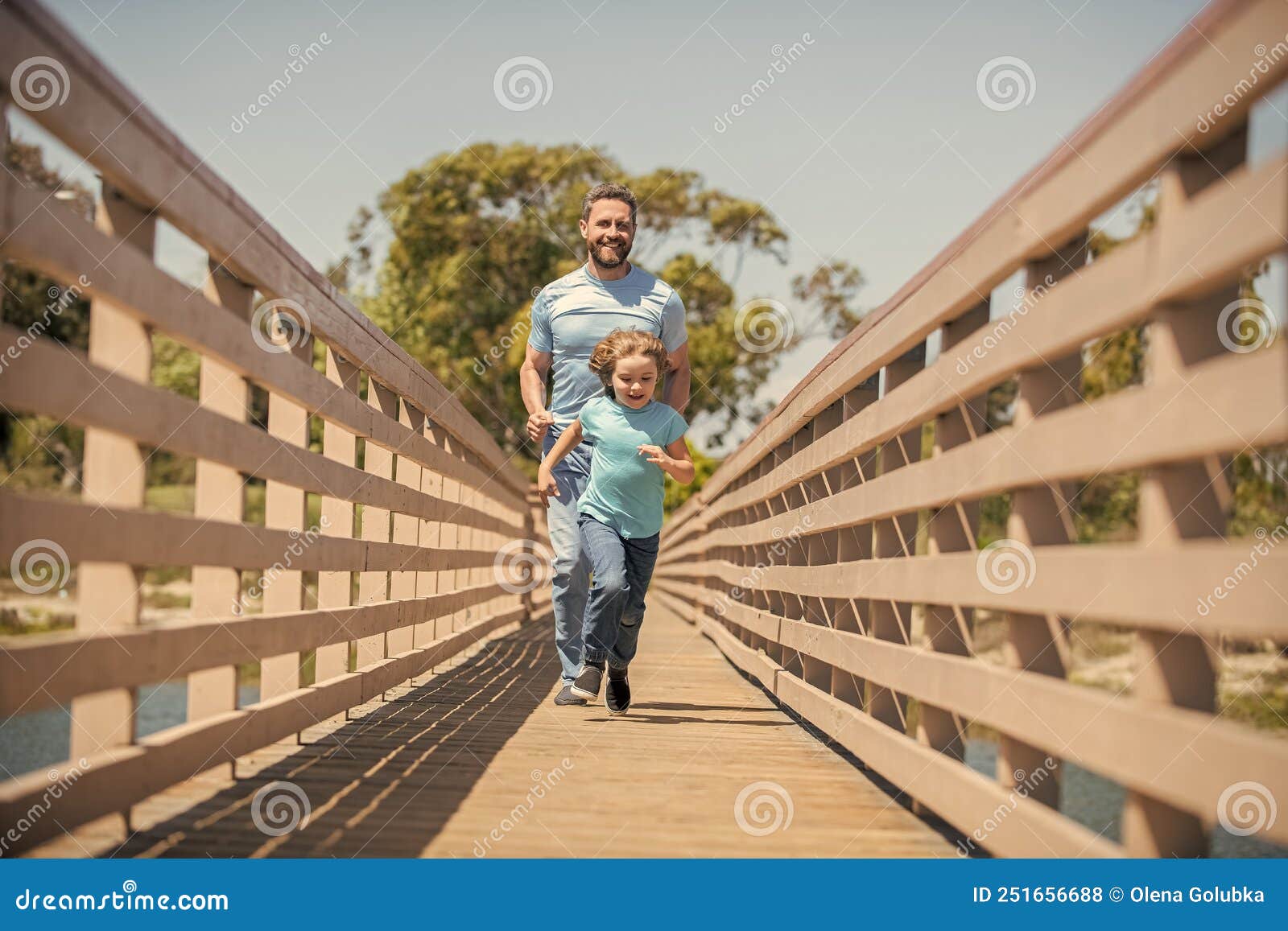 Happy Father Running with His Son Outside, Fun Stock Photo - Image of ...