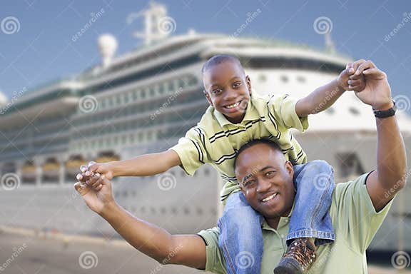 Happy Father and Son in Front of Cruise Ship Stock Image - Image of ...
