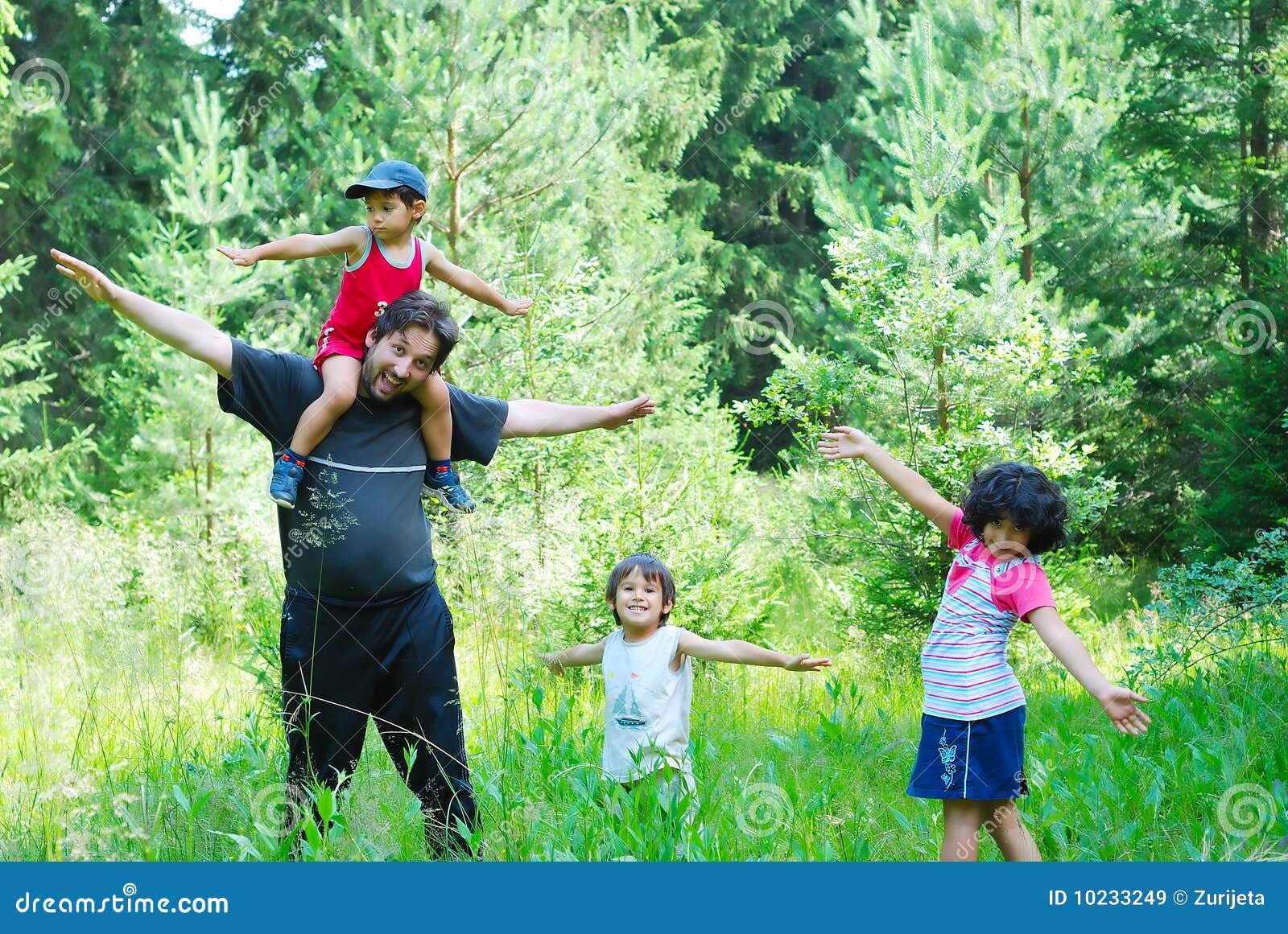 Happy Father and Three Children Stock Image - Image of daughter, people ...