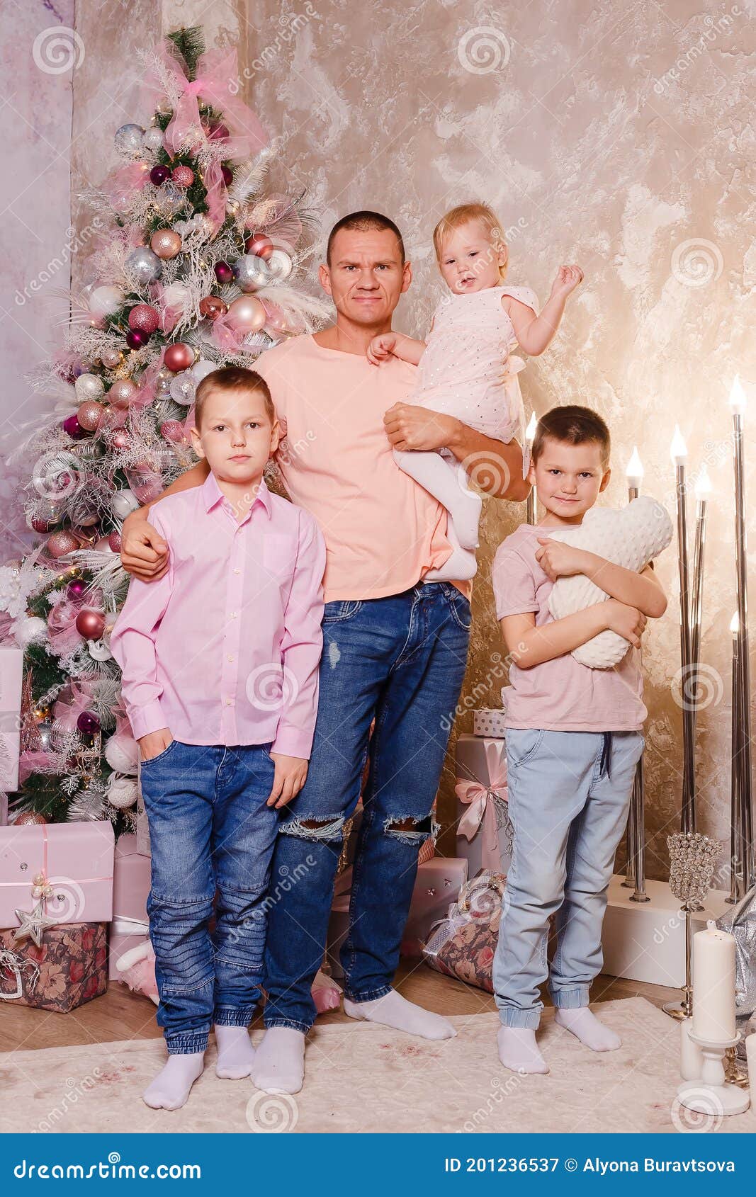 Happy Father and Three Children for Christmas Stock Image - Image of ...