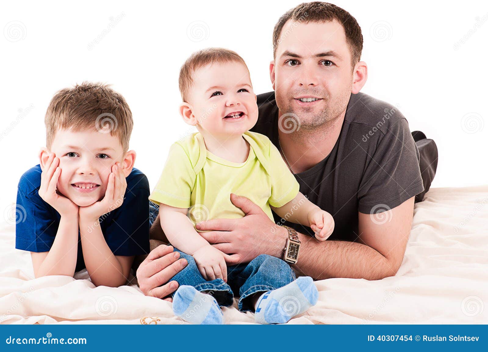 Happy father and two sons stock photo. Image of children - 40307454
