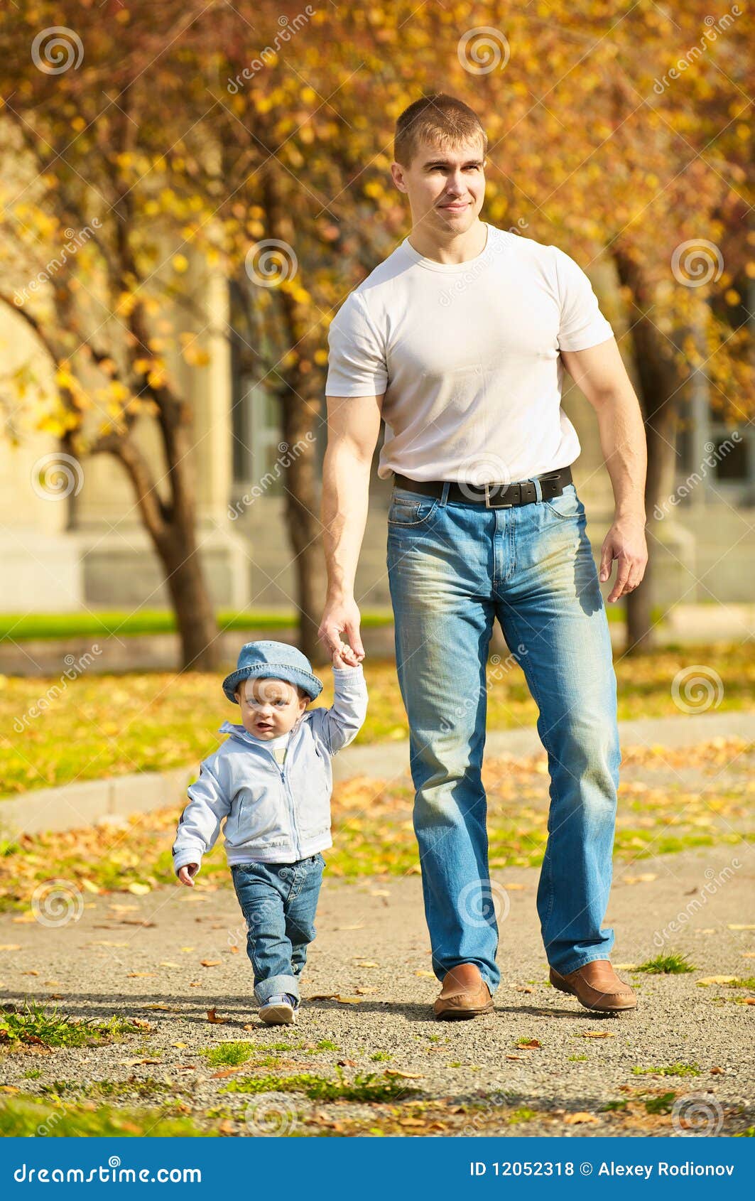 Happy Father on the Walk with Young Son Stock Photo - Image of child ...