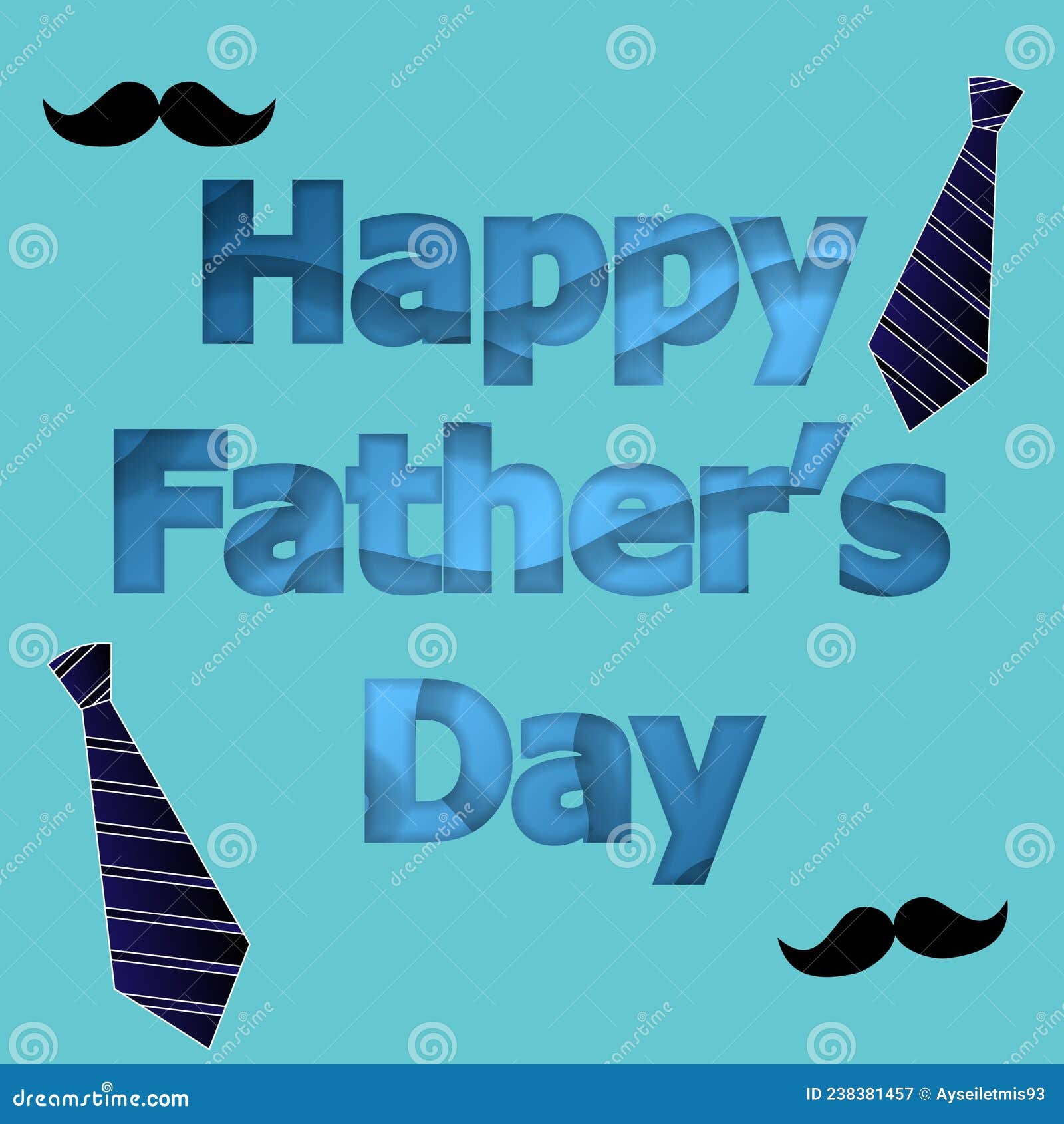 Happy Fathers Day Blue Greeting Card. Stock Vector - Illustration of ...