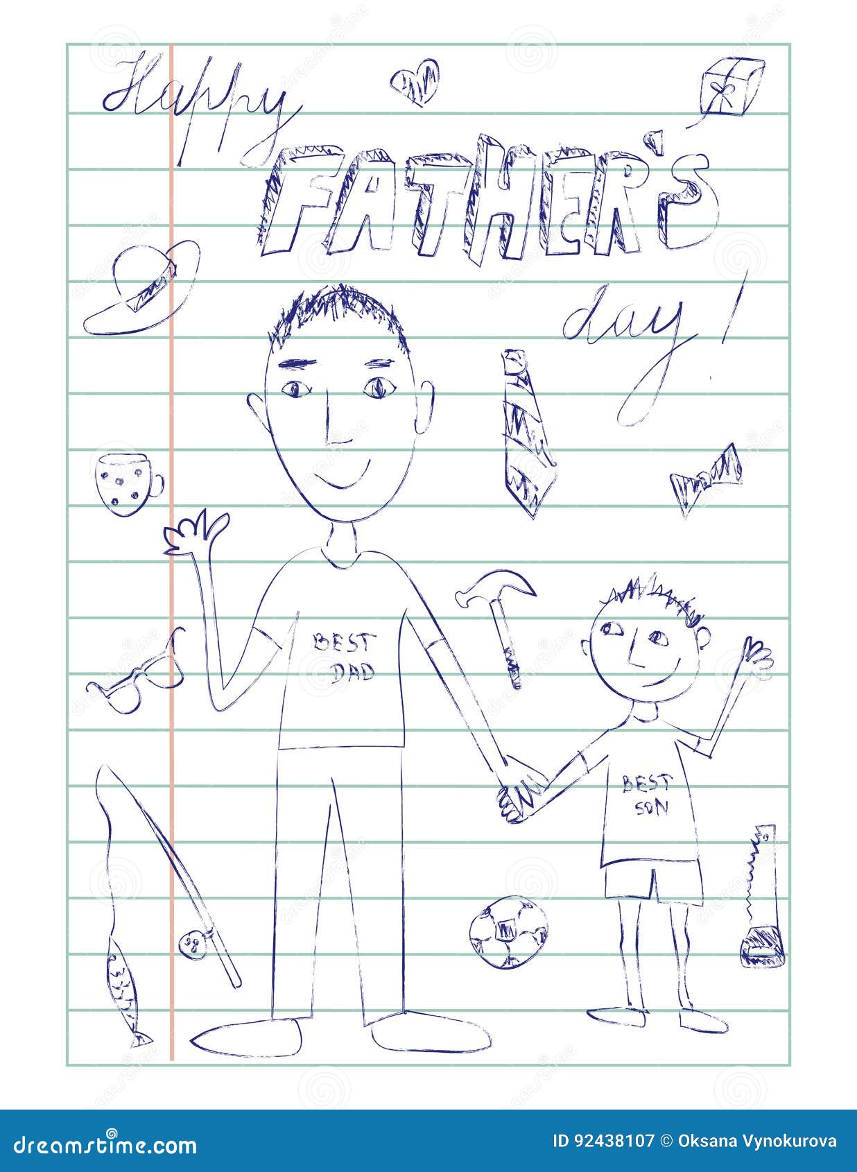 Happy Fathers Day, Dad and Son Doodle Card Stock Vector - Illustration ...