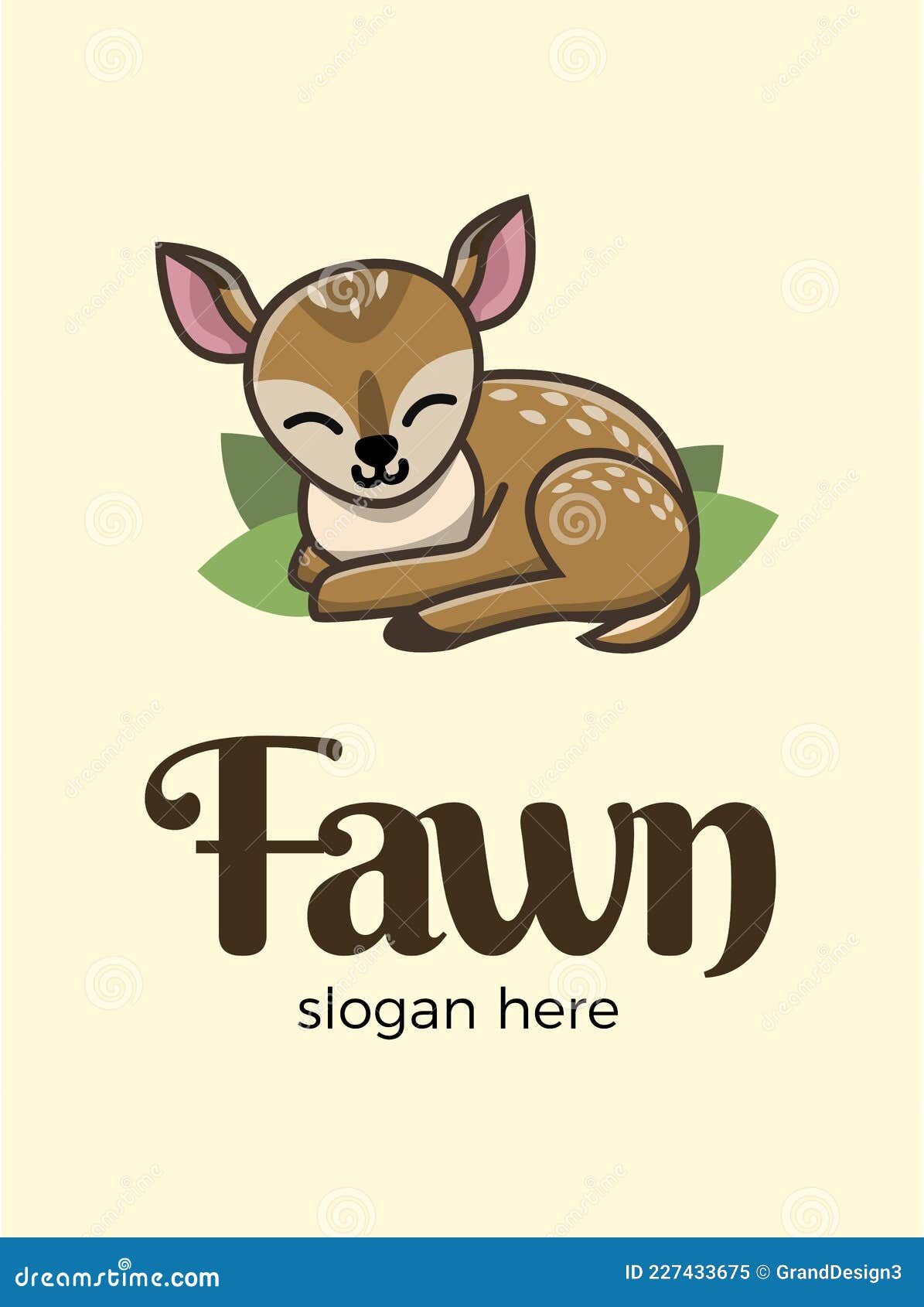 Happy Fawn Logo Lies on the Grass. Vector Image. Stock Vector ...