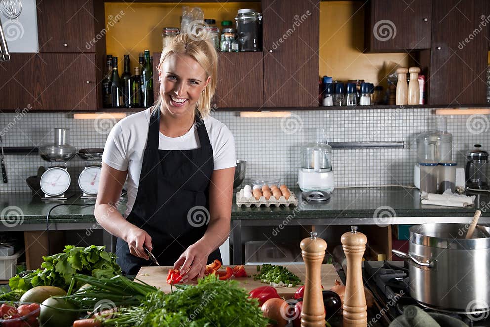 Happy Female Chef in the Kitchen Stock Image - Image of smile, women ...