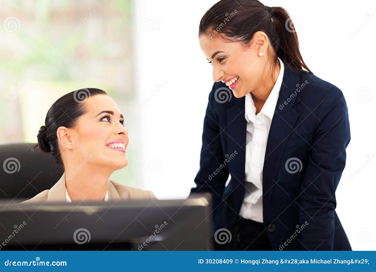 Happy female colleagues stock image. Image of cheerful - 30208409
