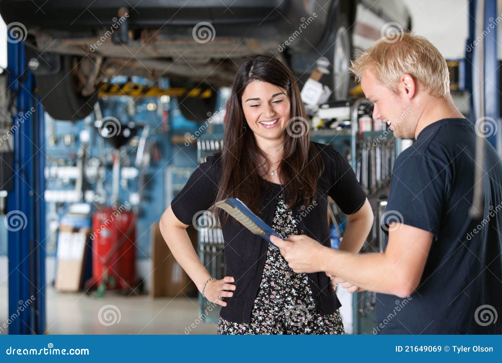 Happy Female Customer at Mechanic Stock Image - Image of caucasian ...