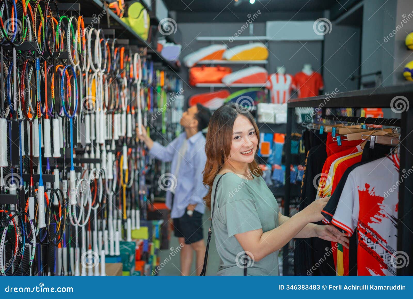 Happy Female Customer Picking Sport Jersey Stock Image - Image of asian ...