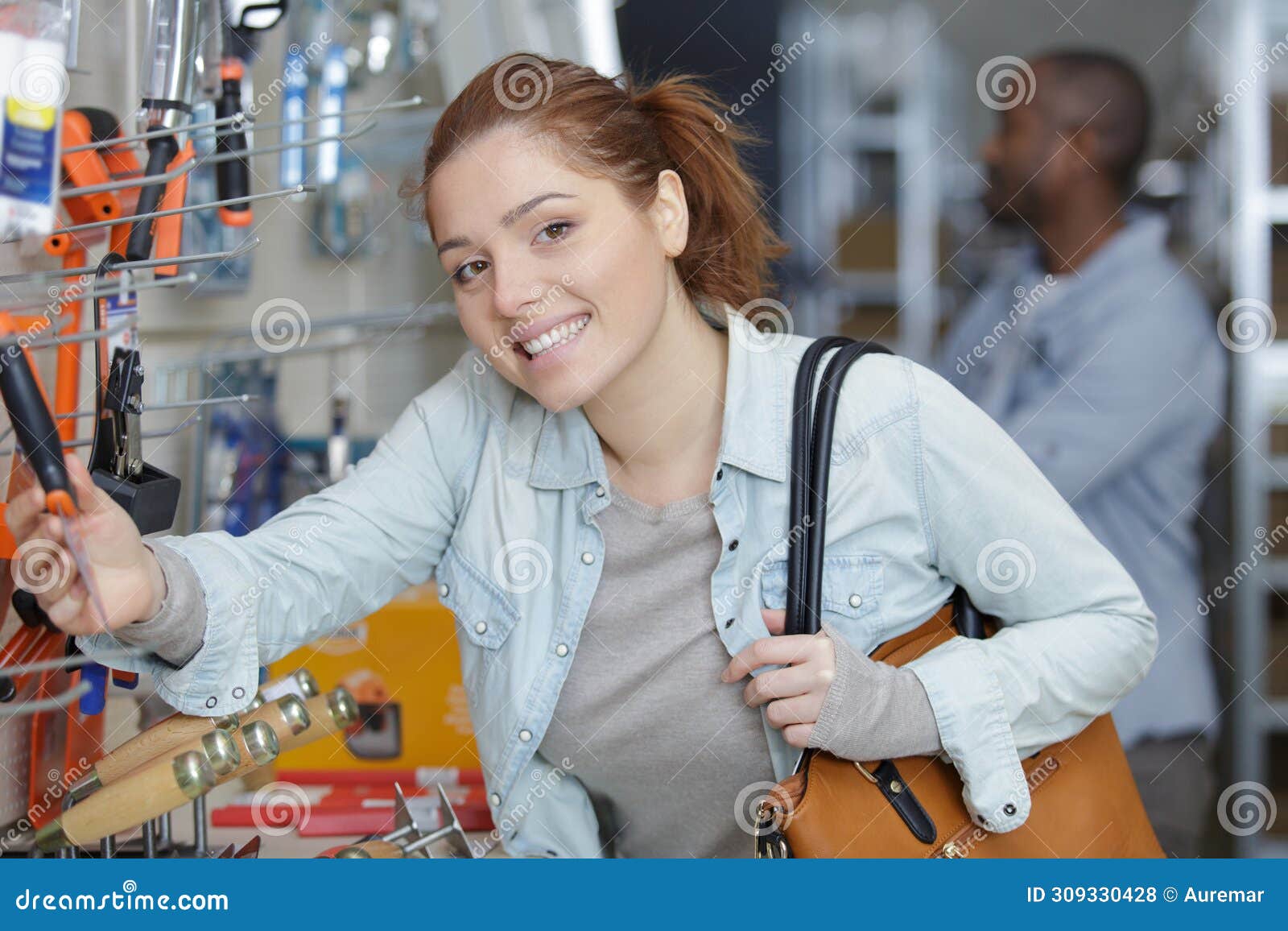 Happy Female Customer Shopping in Hardware Store Stock Photo - Image of ...