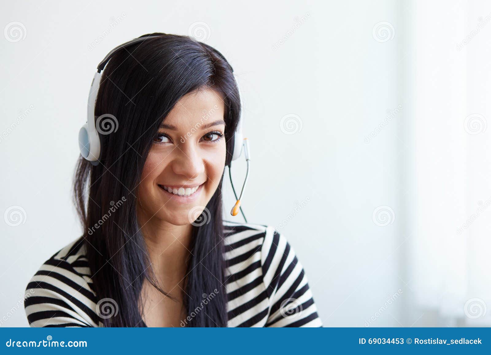 Happy Female Customer Support Phone Operator Stock Image - Image of ...
