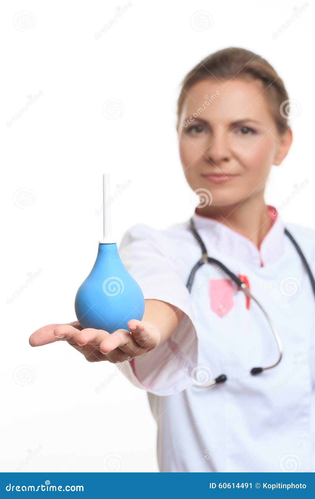 Happy Female Doctor Holding Enema Stock Image Image Of Face Clinical 60614491