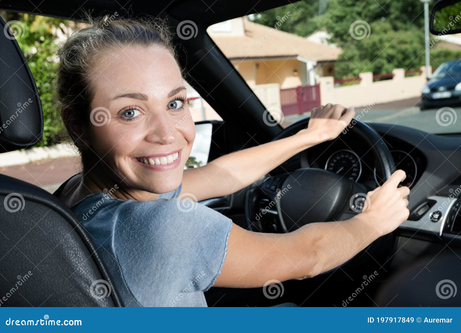 Happy Female Driver Smiling at Camera Stock Image - Image of pretty ...