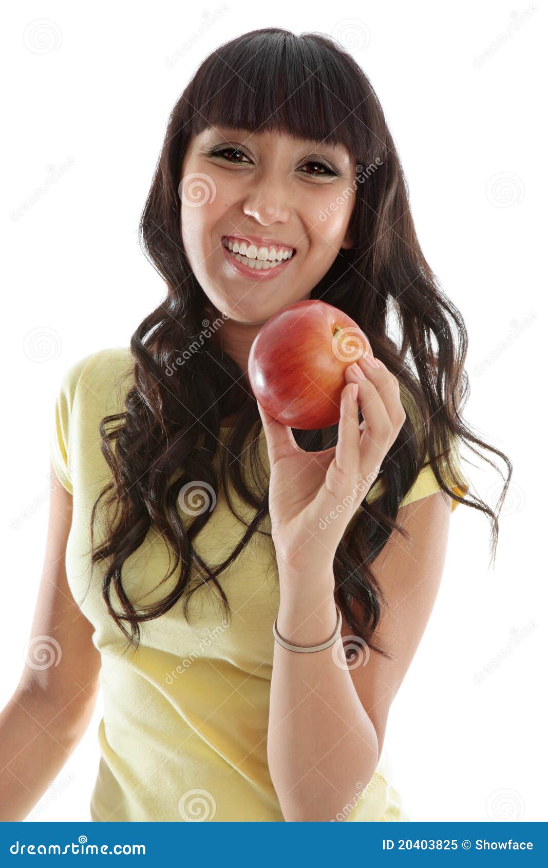 Happy Female Eating Healthy Apple Stock Image - Image of freshness ...