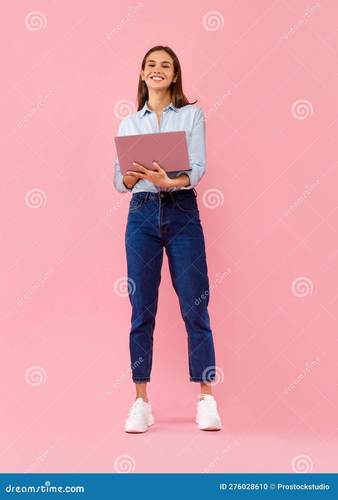 Happy Female Freelancer Using Laptop Computer, Working Remotely Online ...