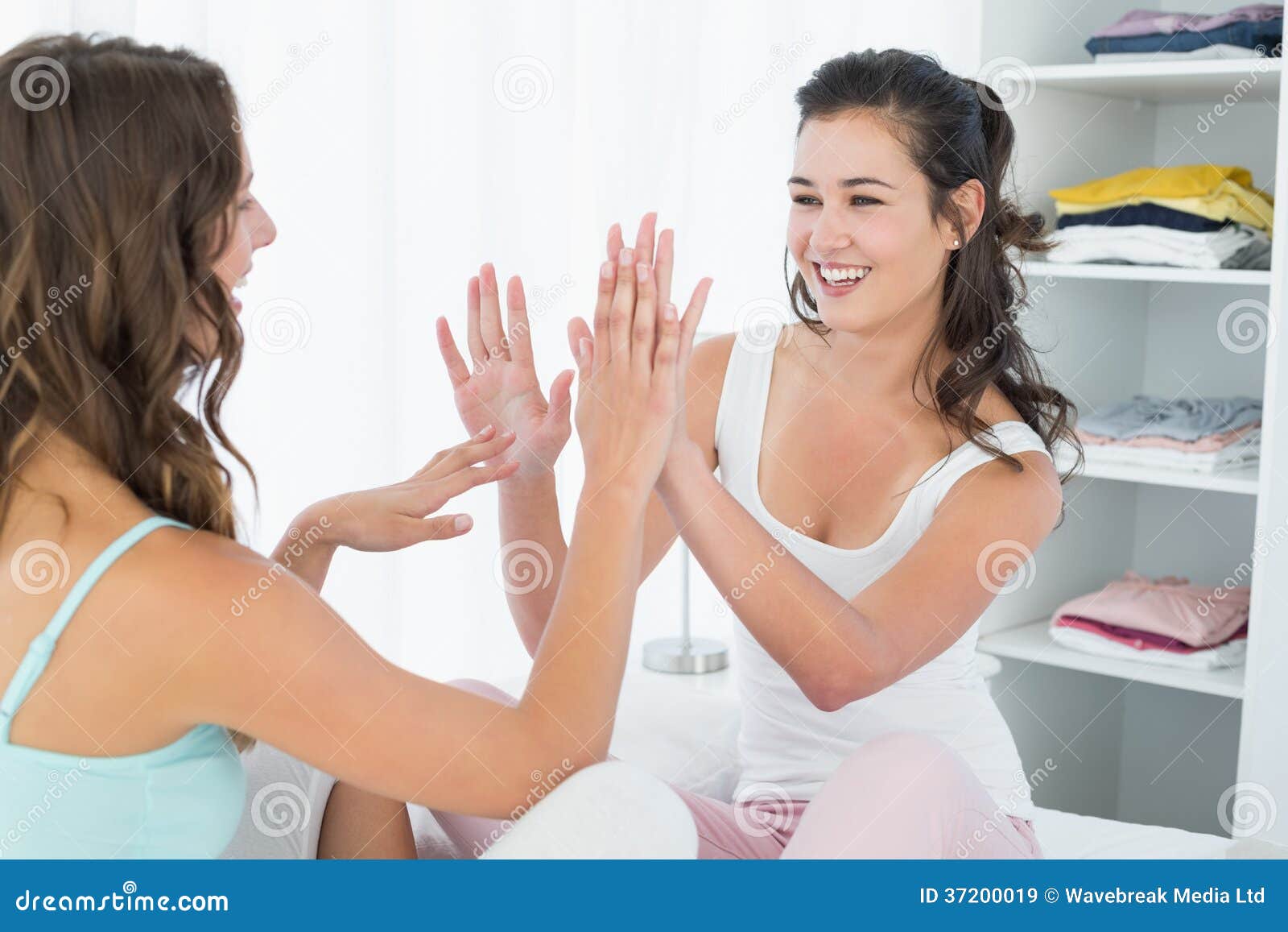 Happy Female Friends Playing Clapping Game Stock Image - Image of woman ...