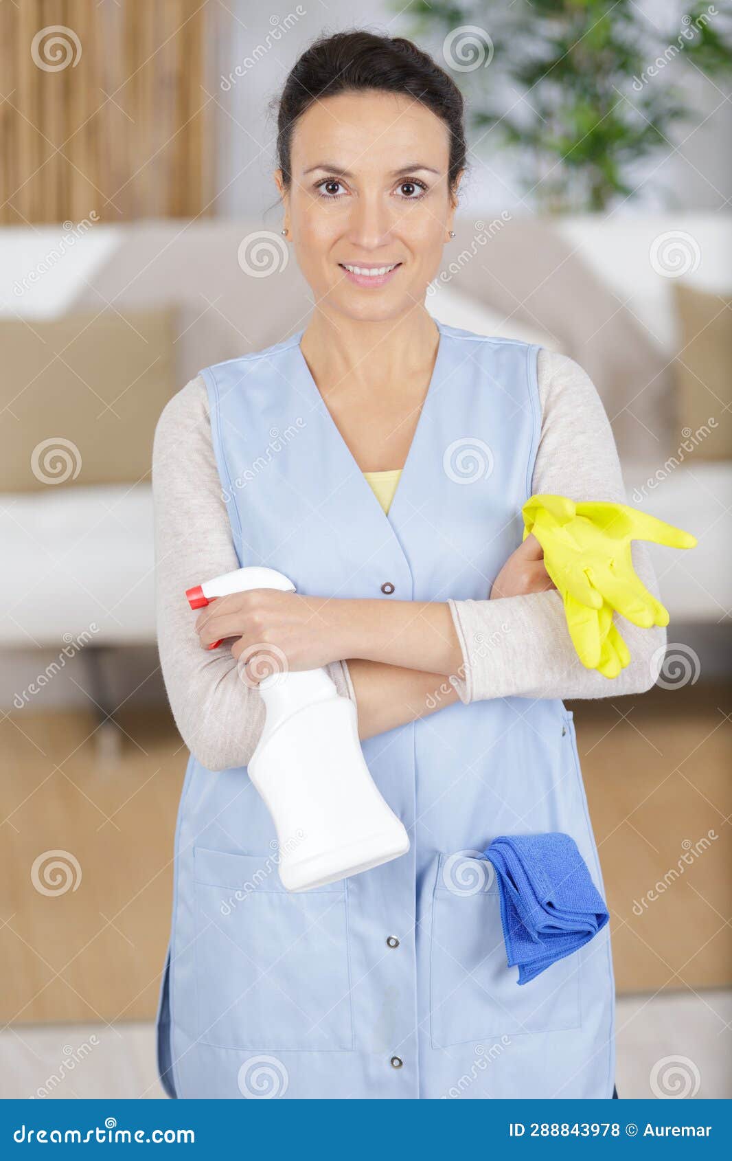 Happy Female Housekeeper Looking at Camera Stock Photo - Image of face ...