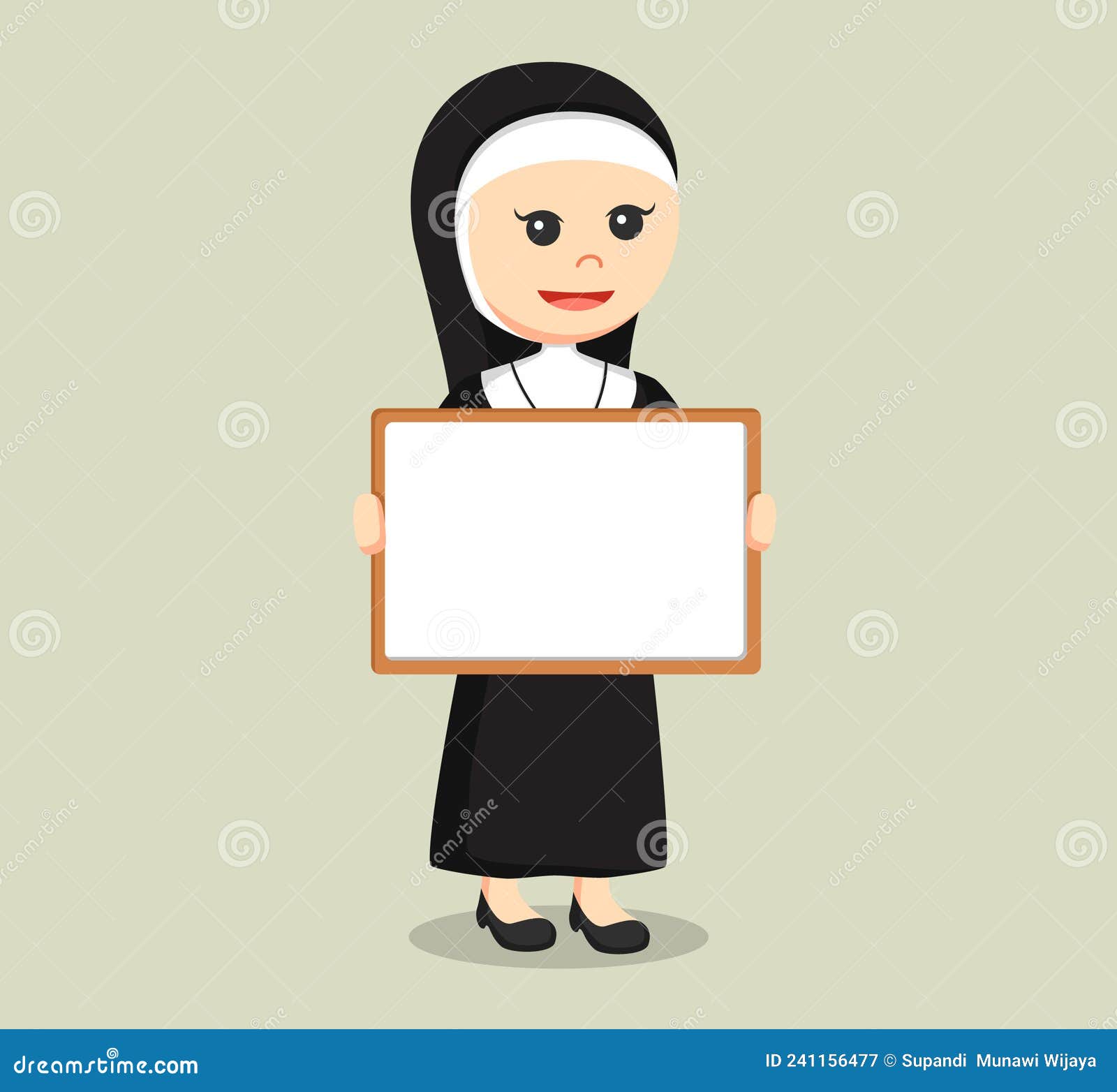 Happy Female Nun Holding A Empty Board Stock Vector Illustration Of Person Black 241156477