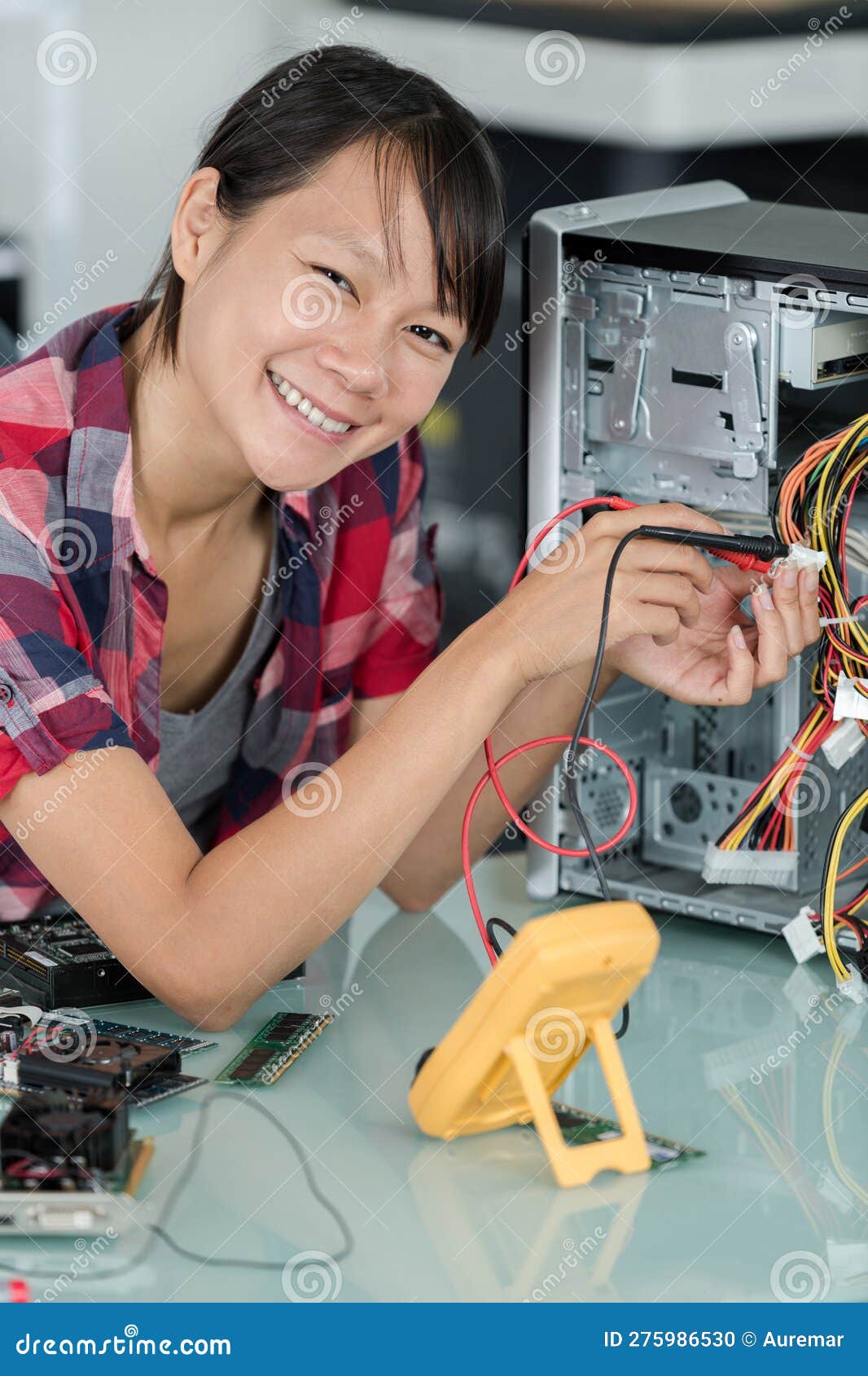 Happy Female Pc Worker Smiling at Camera Stock Photo - Image of working ...