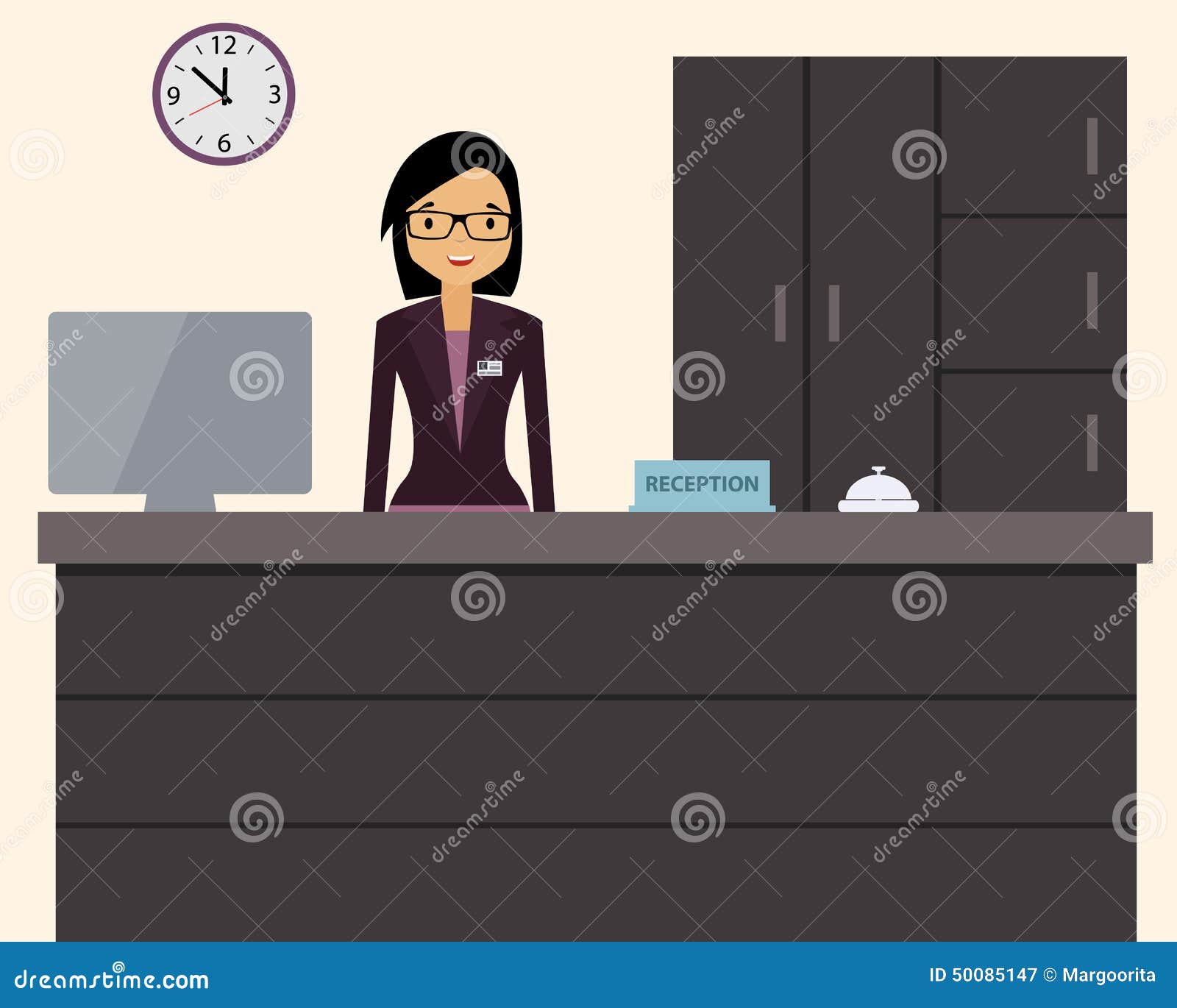 Receptionist Standing At Hotel Luxury Reception Desk Cartoon. Vector ...
