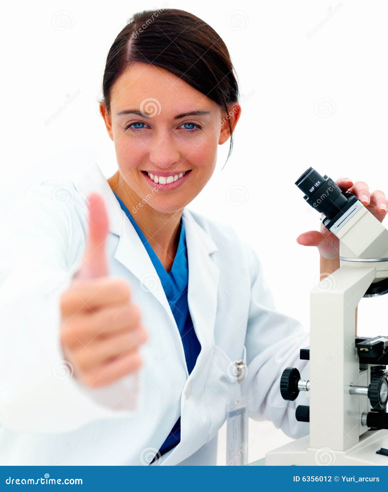 Happy Female Researcher with Microscope Stock Photo - Image of looking ...