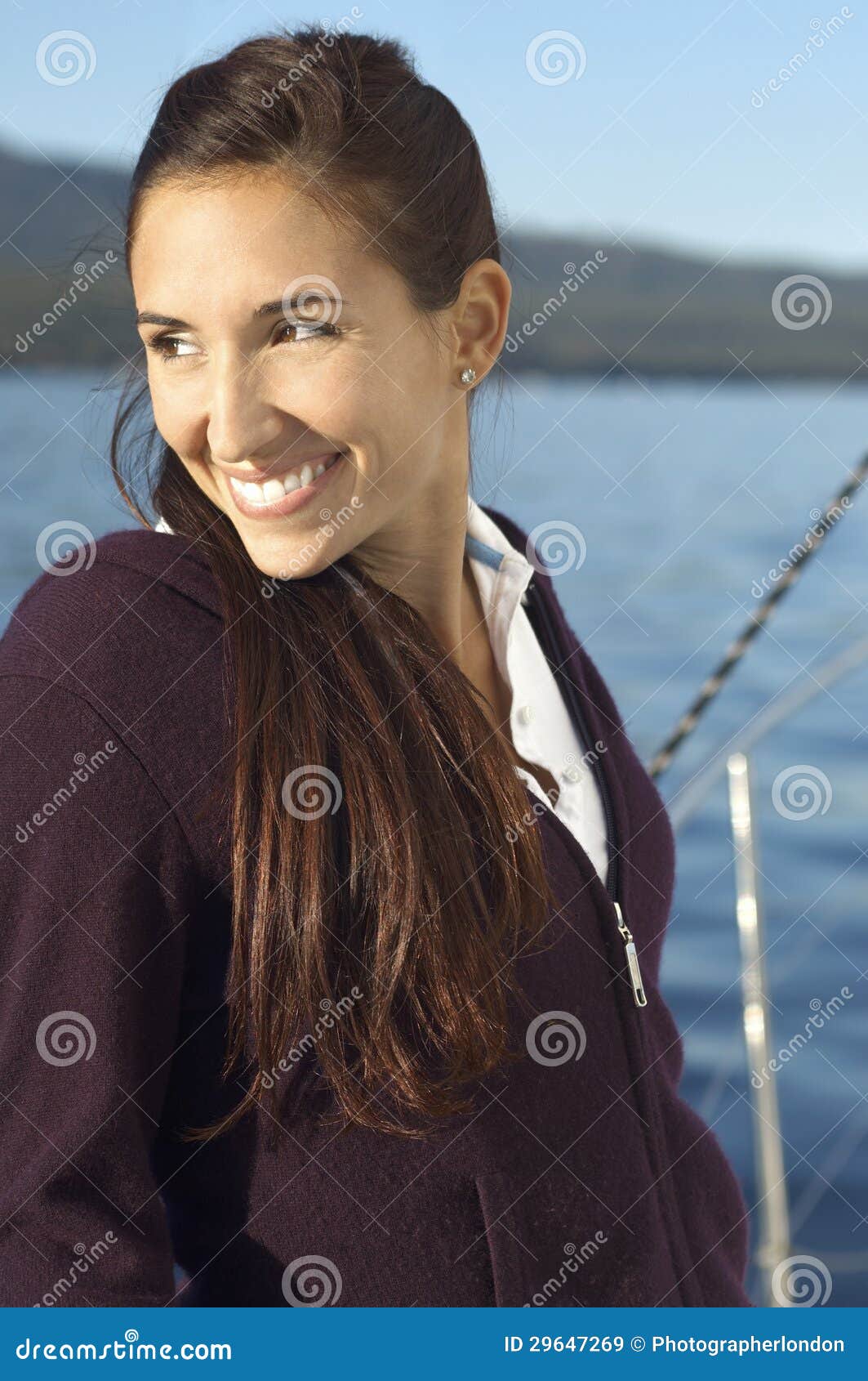 Happy Female on Sailboat stock image. Image of comfortable - 29647269